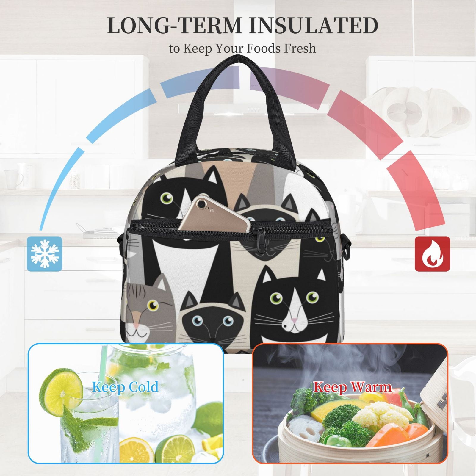 Ratiio Colors Cats Pattern Lunch Bag ,Insulated Lunch Box, Small ...