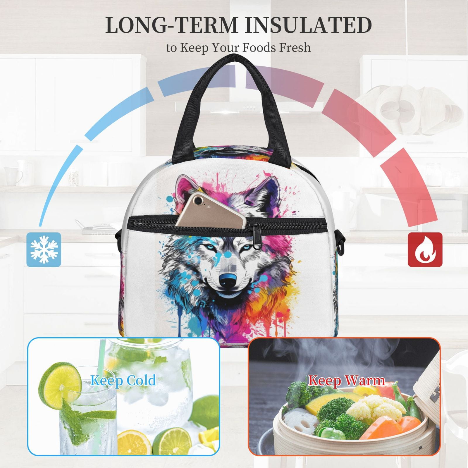 Ratiio Cool Colorful Wolf Pattern Lunch Bag ,Insulated Lunch Box, Small ...