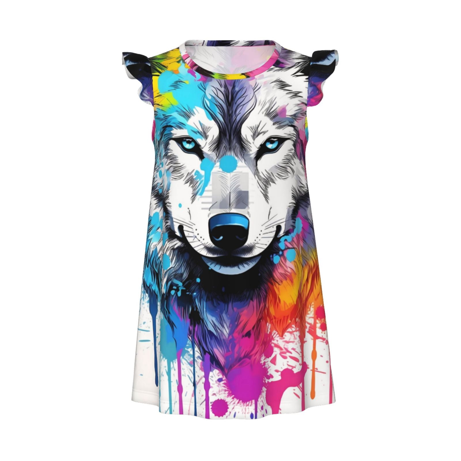 Ratiio Cool Colorful Wolf Print Girls Nightgowns, Princess Pajama ...