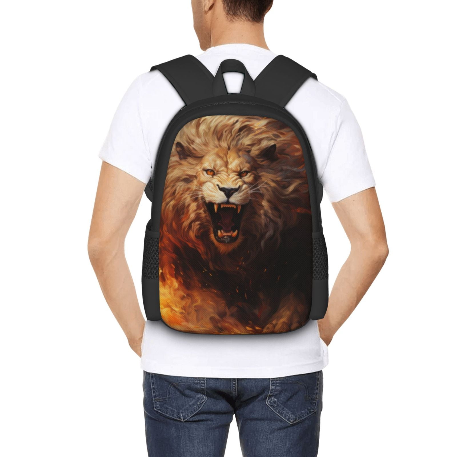 Ratiio Cool Fire Lion Backpack for Men and Women - Durable 600D Oxford ...