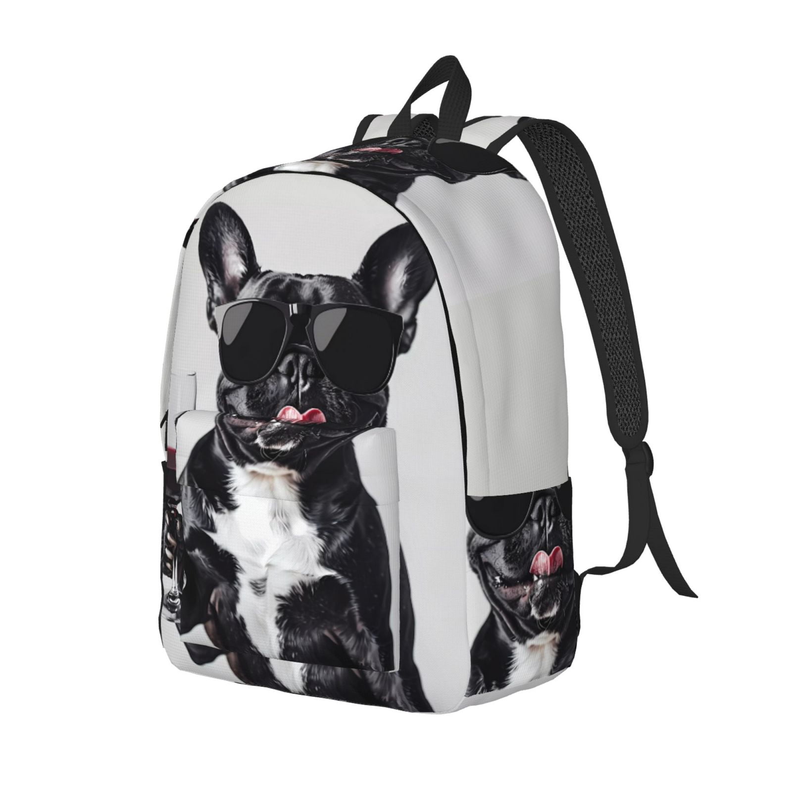 Ratiio Cool French Bulldog Wine Print Canvas Backpack for Women & Men ...