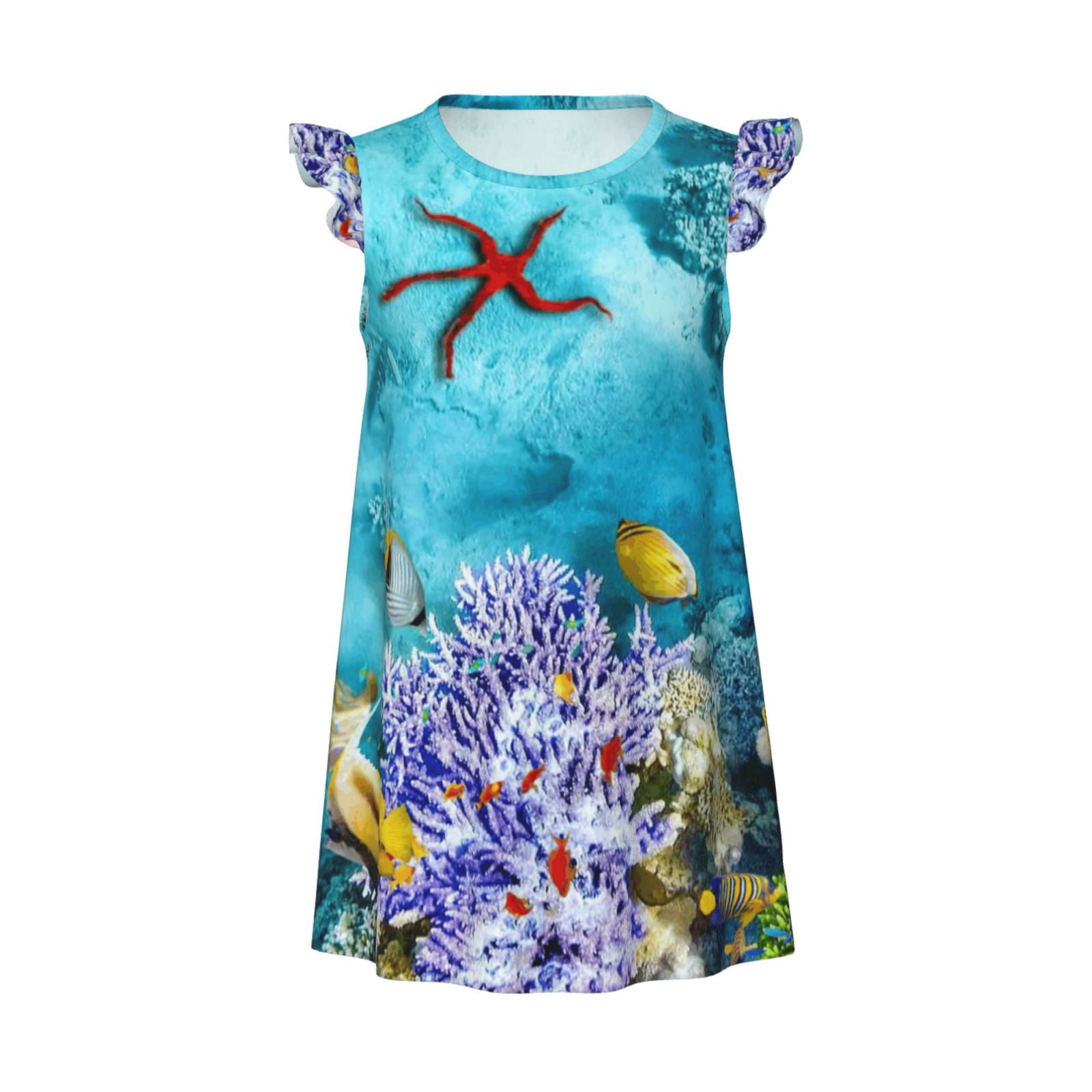Ratiio Corals and Tropical Fish Print Girls Nightgowns, Princess Pajama ...