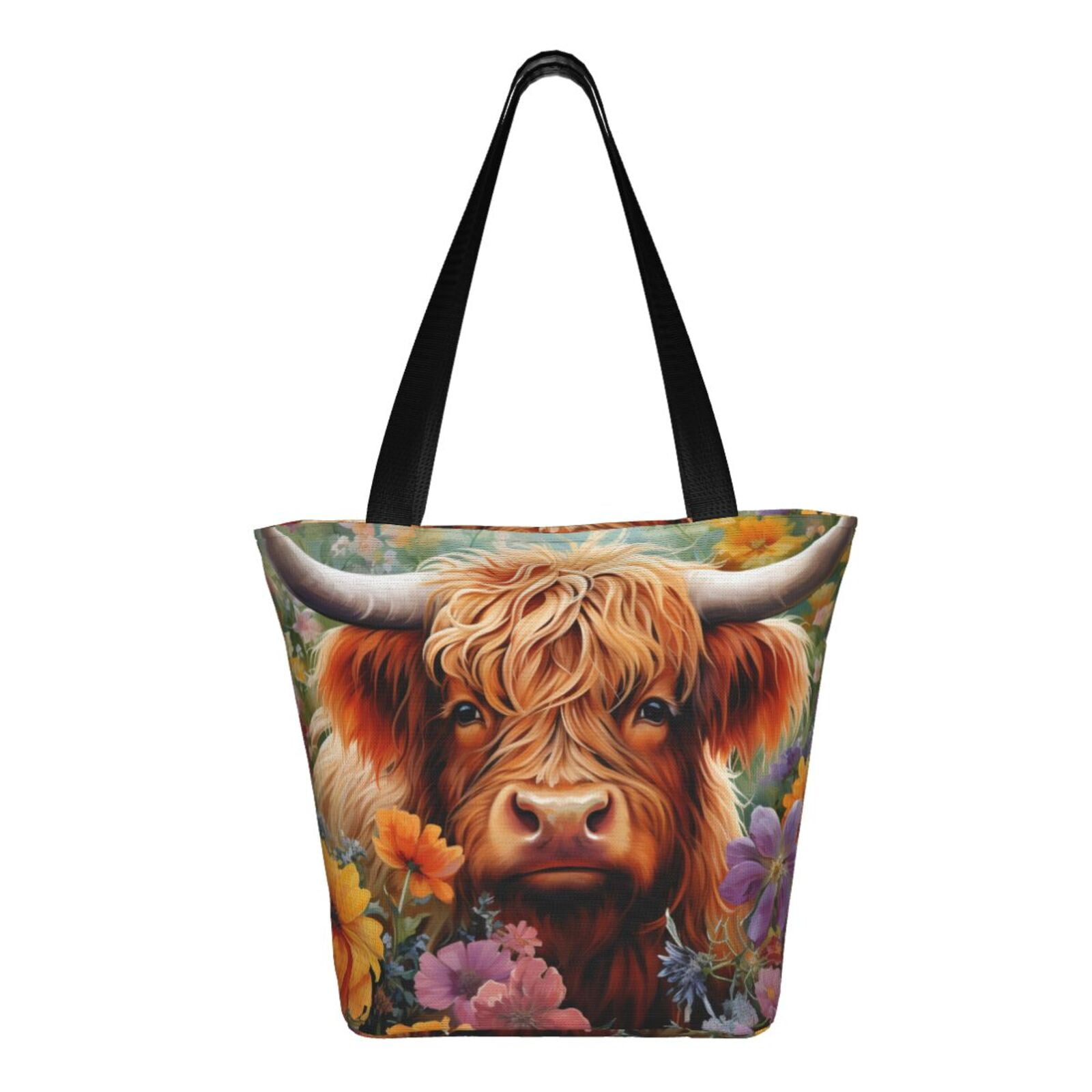 Ratiio Countryside Colorful Floral Cow Print Shoulder Bag for Women ...