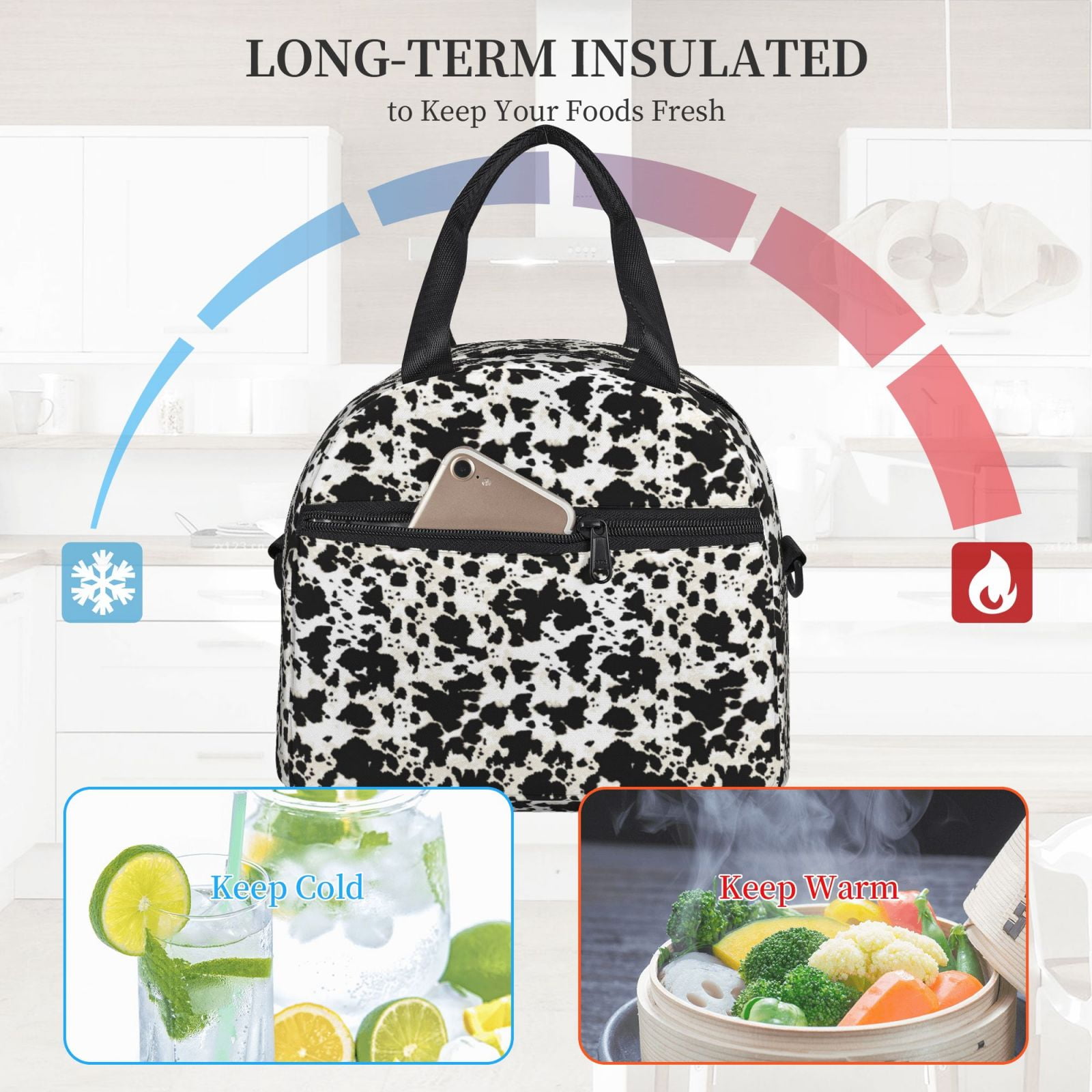 Ratiio Cow Skin 1 Pattern Lunch Bag ,Insulated Lunch Box, Small ...