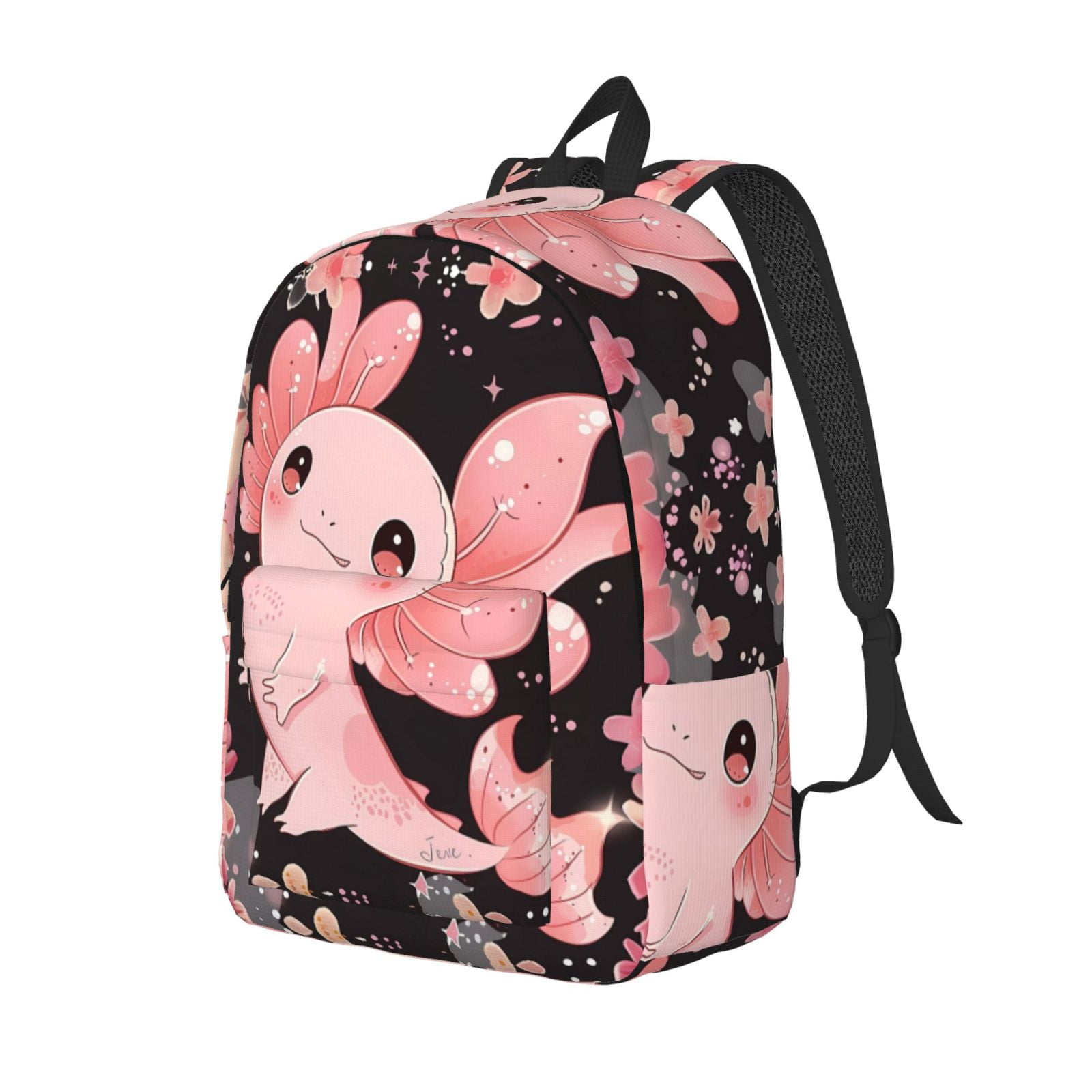 Ratiio Cute Axolotl Sakura Blossoms A Print Canvas Backpack for Women ...