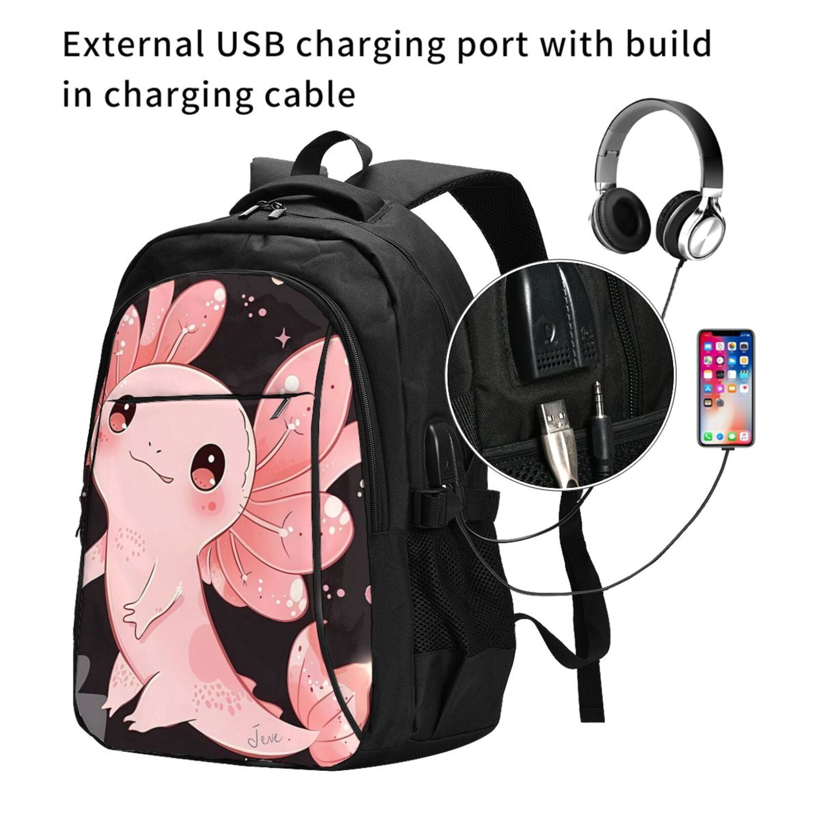 Ratiio Cute Axolotl Sakura Blossoms A Print Travel Laptop Backpack,Slim ...