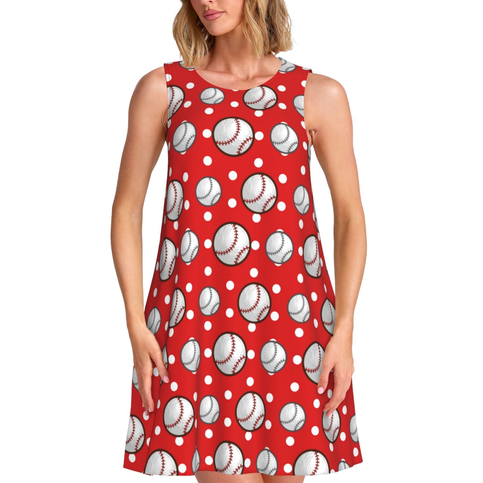 Ratiio Cute Baseball Pattern Women's Sleeveless Dress - Casual Summer ...