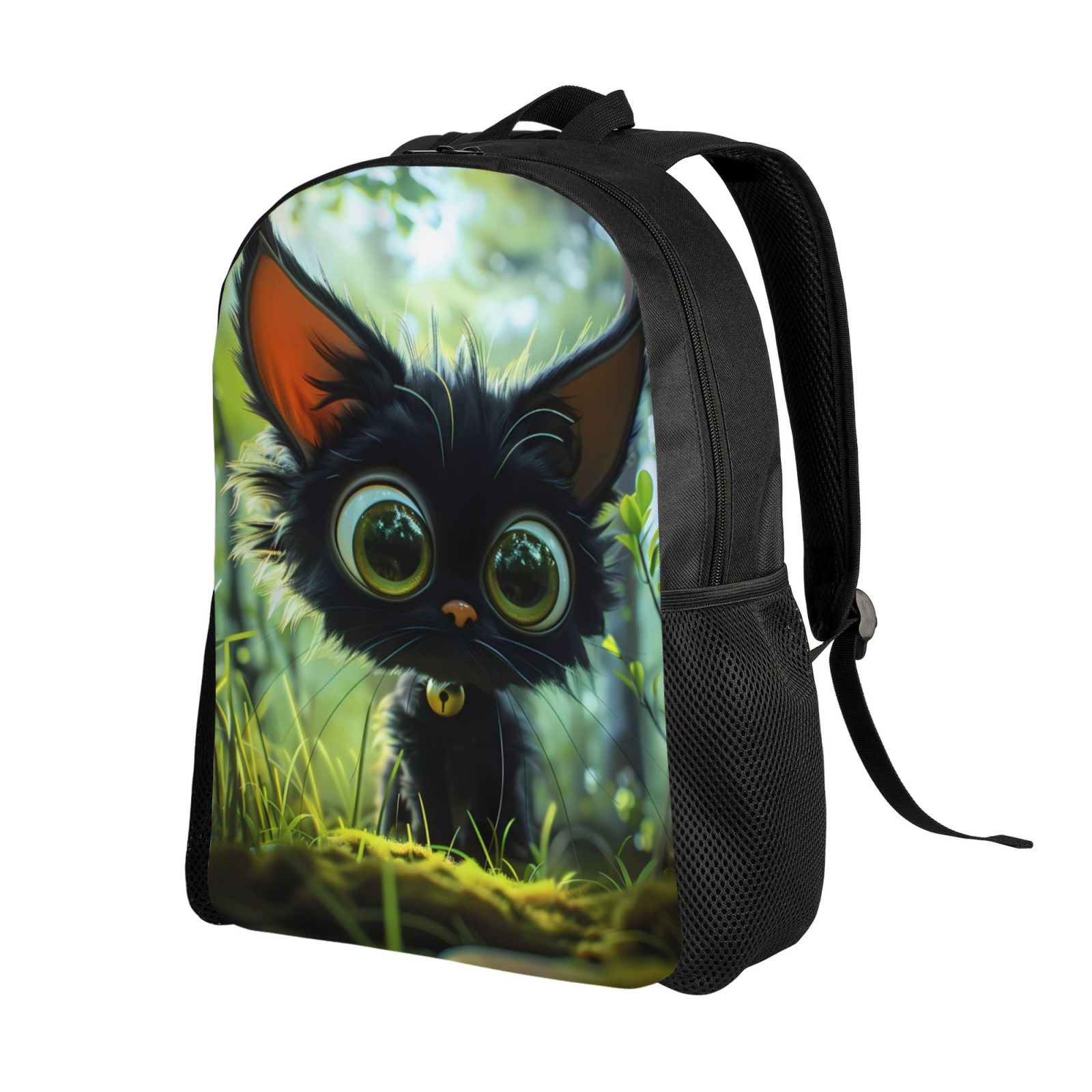 Ratiio Cute Big-Eyed Black Cat Print Backpack with Padded 15-inch ...