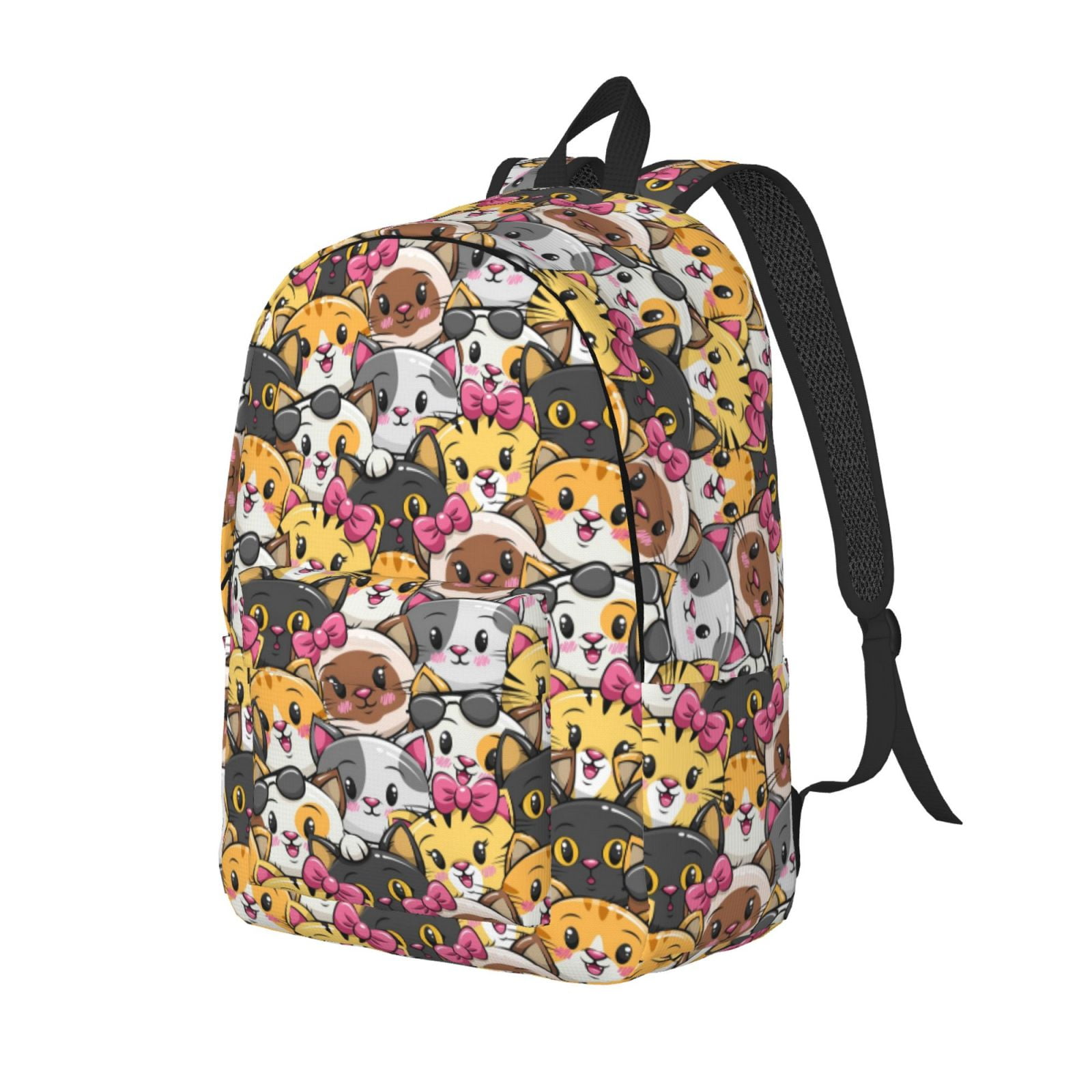 Ratiio Cute Cat Cartoon Print Canvas Backpack for Women & Men Retro ...
