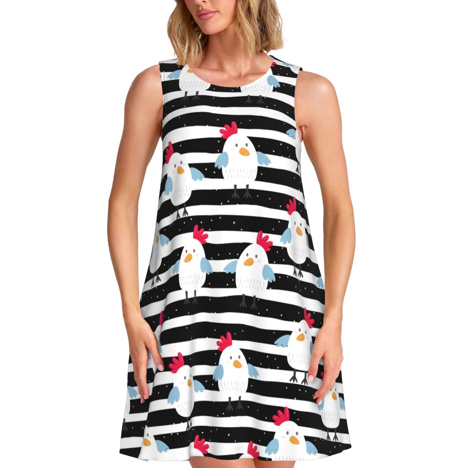 Ratiio Cute Chicken Pattern Women's Sleeveless Dress - Casual Summer ...
