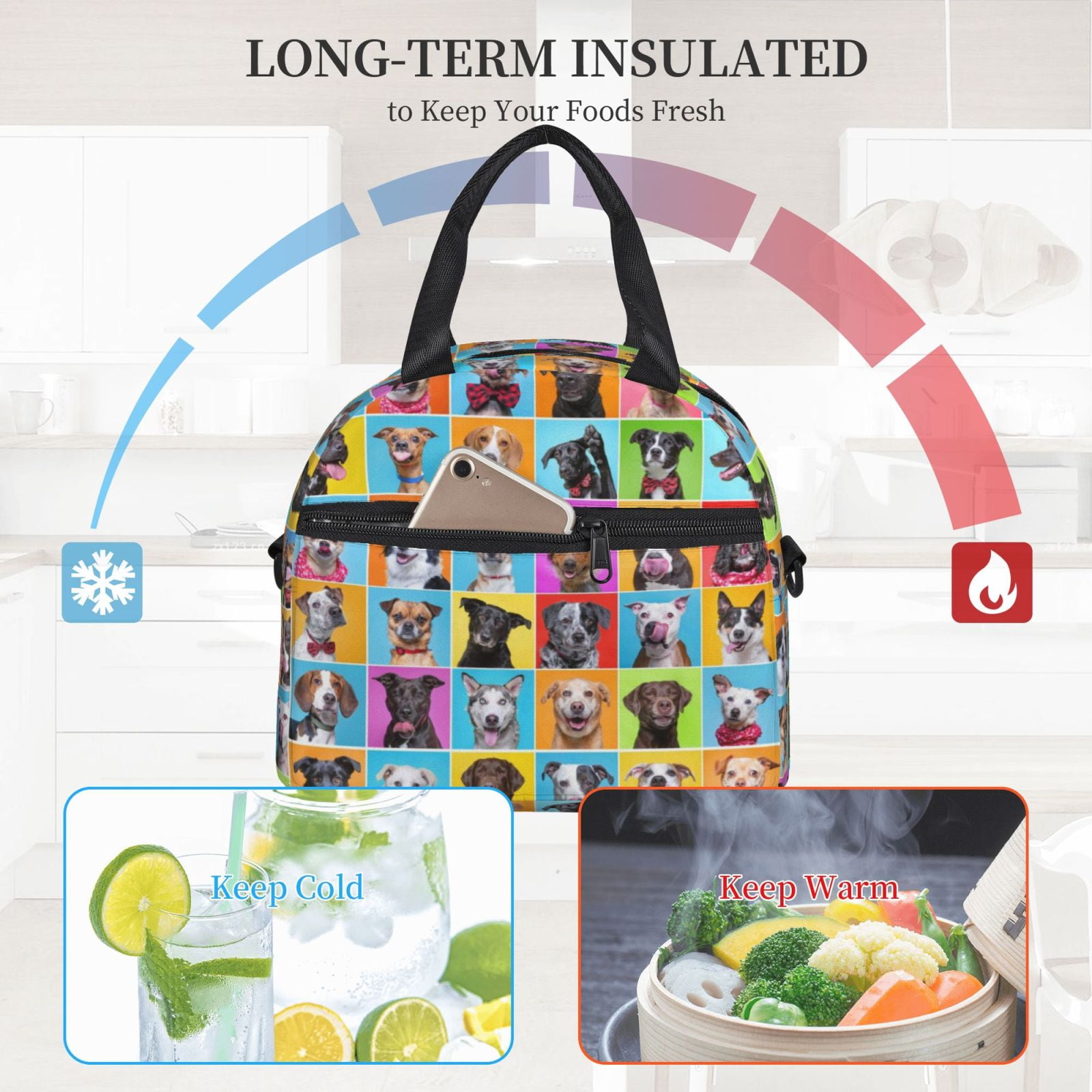 Ratiio Cute Dogs Collage Pattern Lunch Bag ,Insulated Lunch Box, Small ...