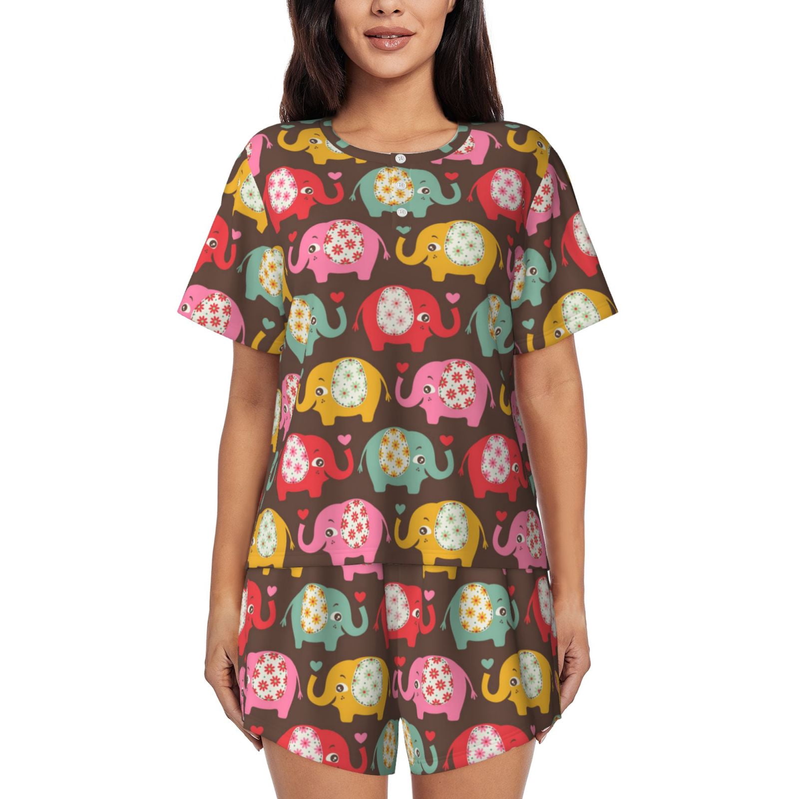 Ratiio Cute Elephants Print Womens Pajama Sets 2 Piece Soft Short ...