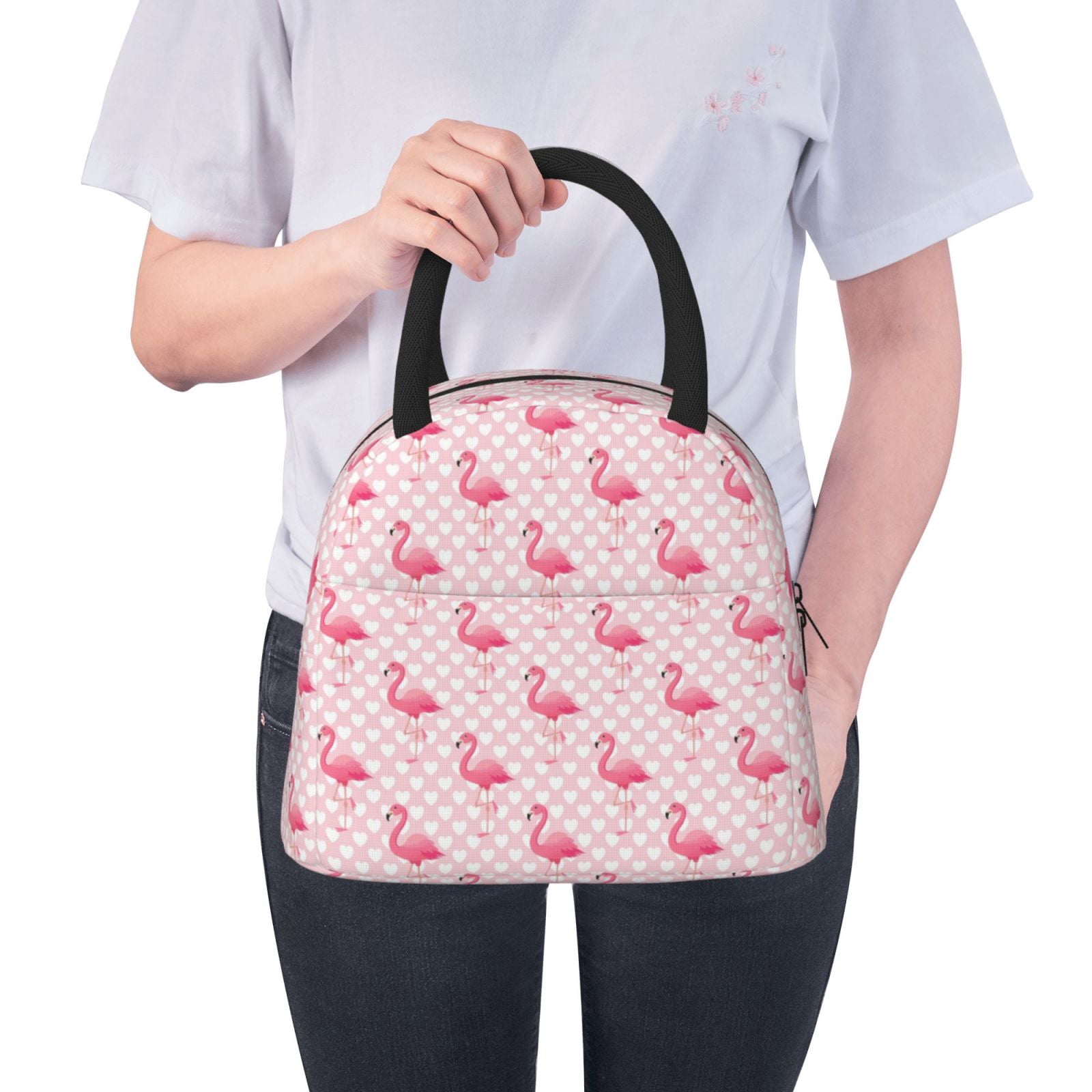 Ratiio Cute Flamingo with Heart Print Insulated Lunch Bag Women ...