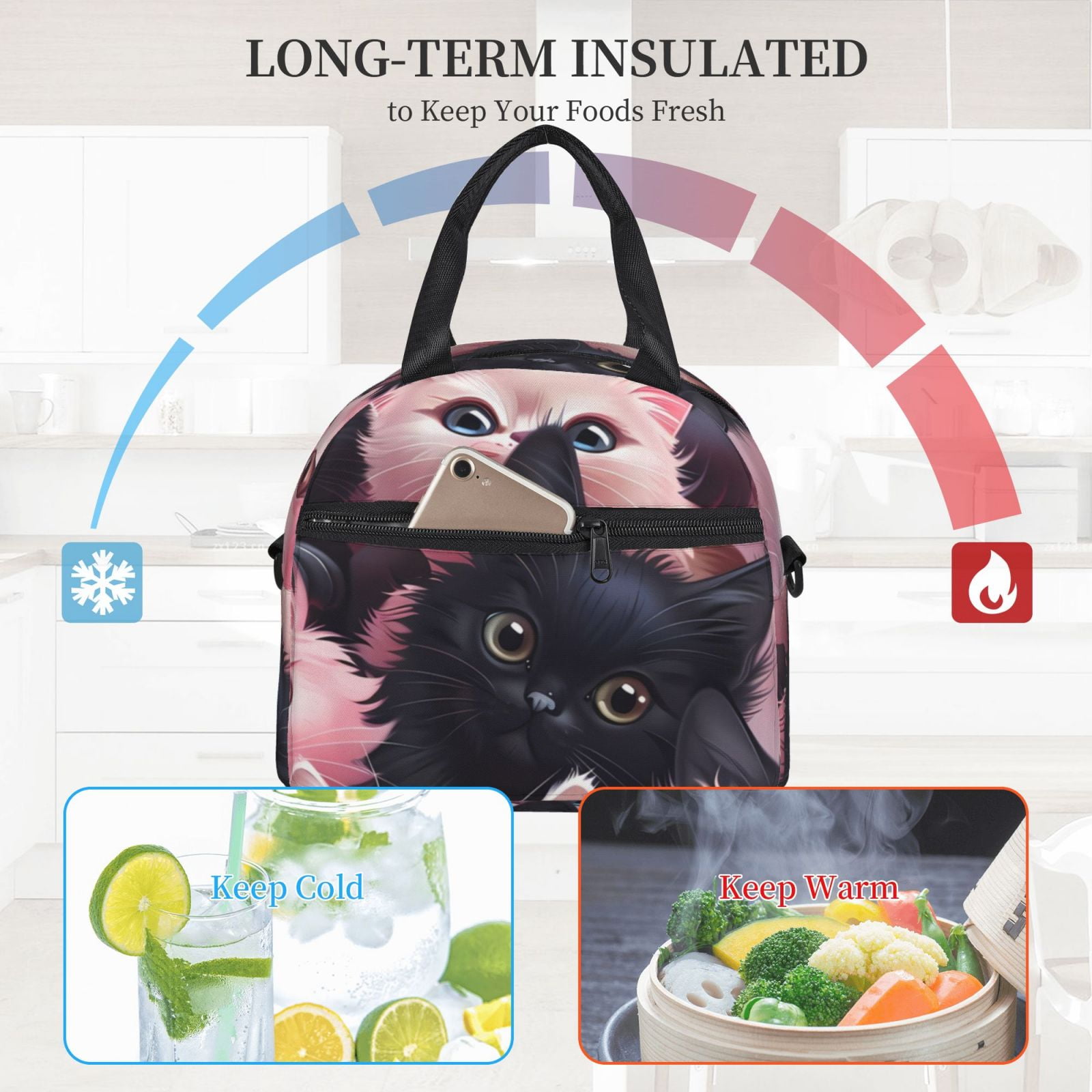Ratiio Cute Kittens Group Portrait Pattern Lunch Bag ,Insulated Lunch ...