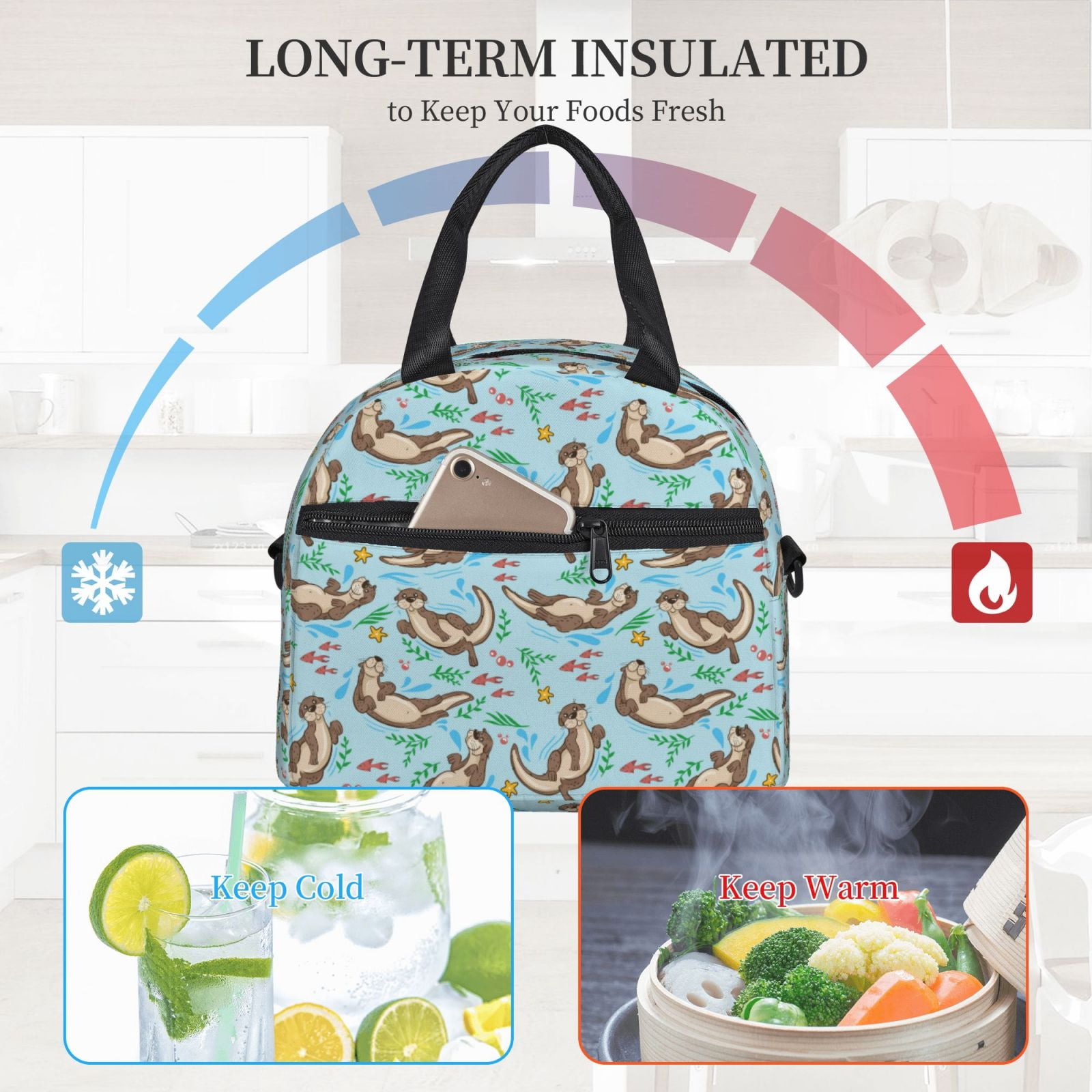 Ratiio Cute Otters Pattern Lunch Bag ,Insulated Lunch Box, Small ...