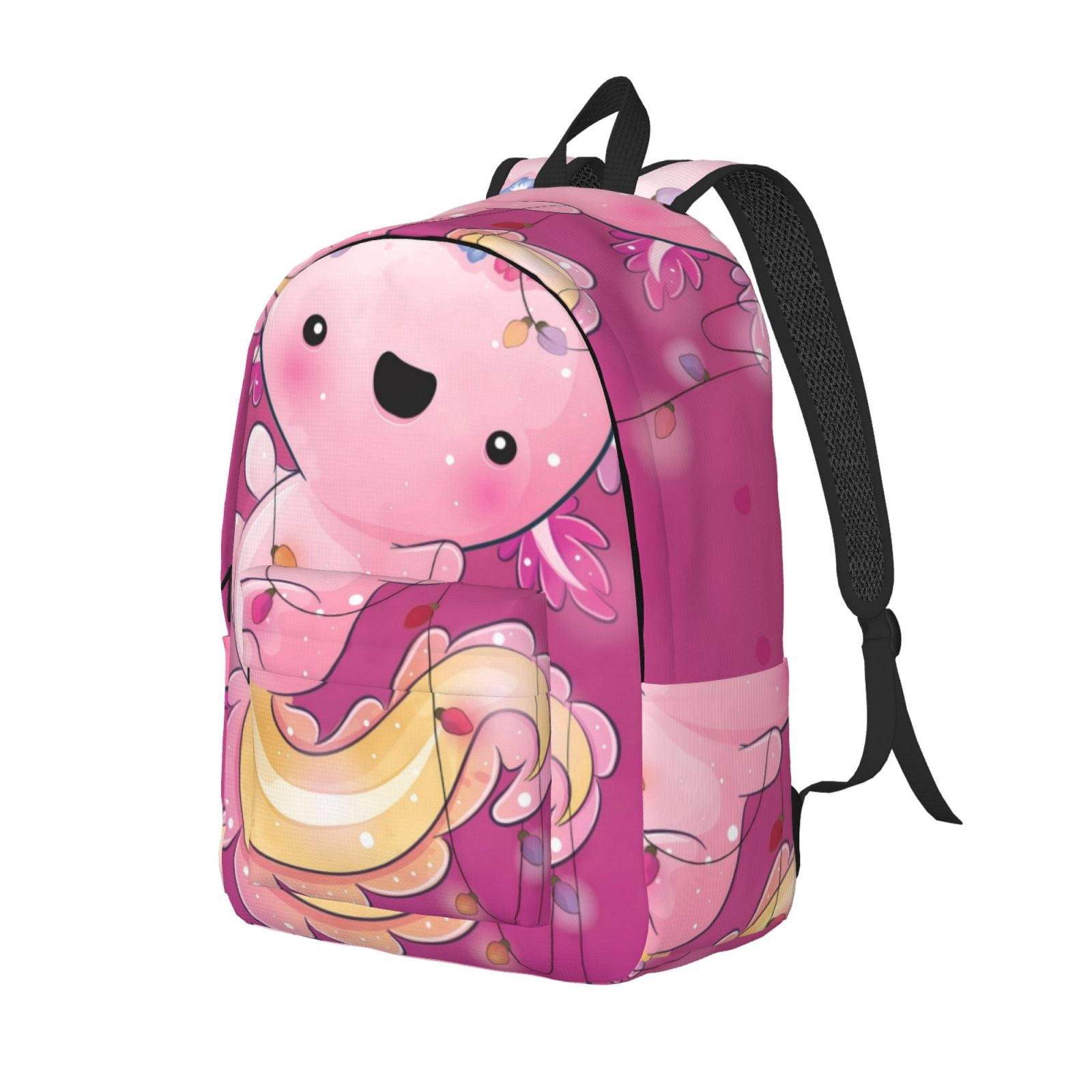 Ratiio Cute Pink Axolotl A Print Canvas Backpack for Women & Men Retro ...