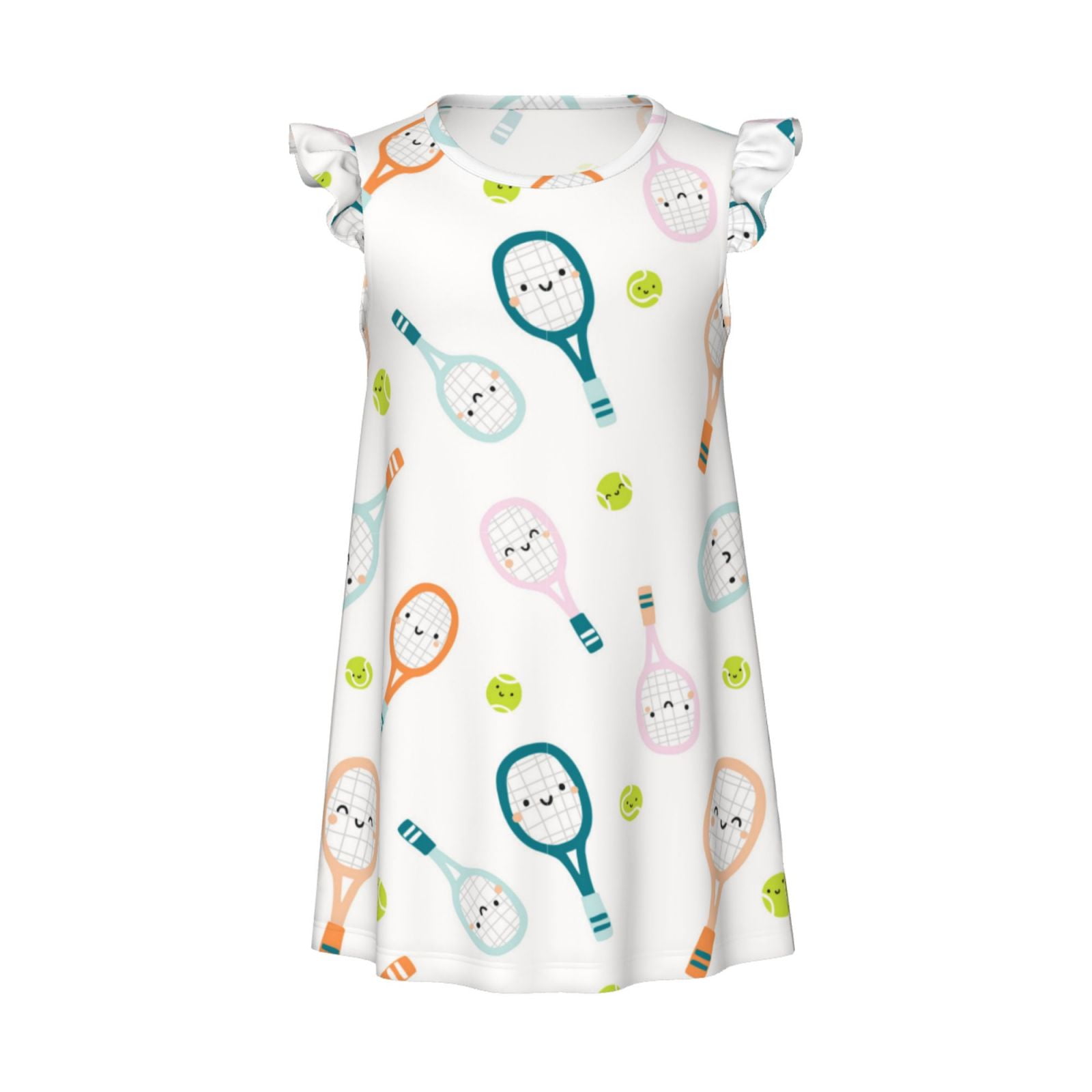 Ratiio Cute Tennis Rackets Print Girls Nightgowns, Princess Pajama ...