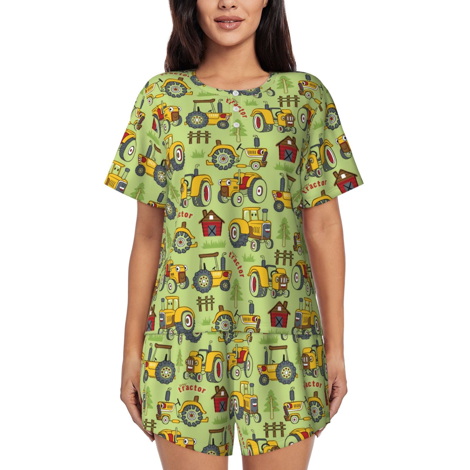 Ratiio Cute Tractor Print Womens Pajama Sets 2 Piece Soft Short Sleeve ...