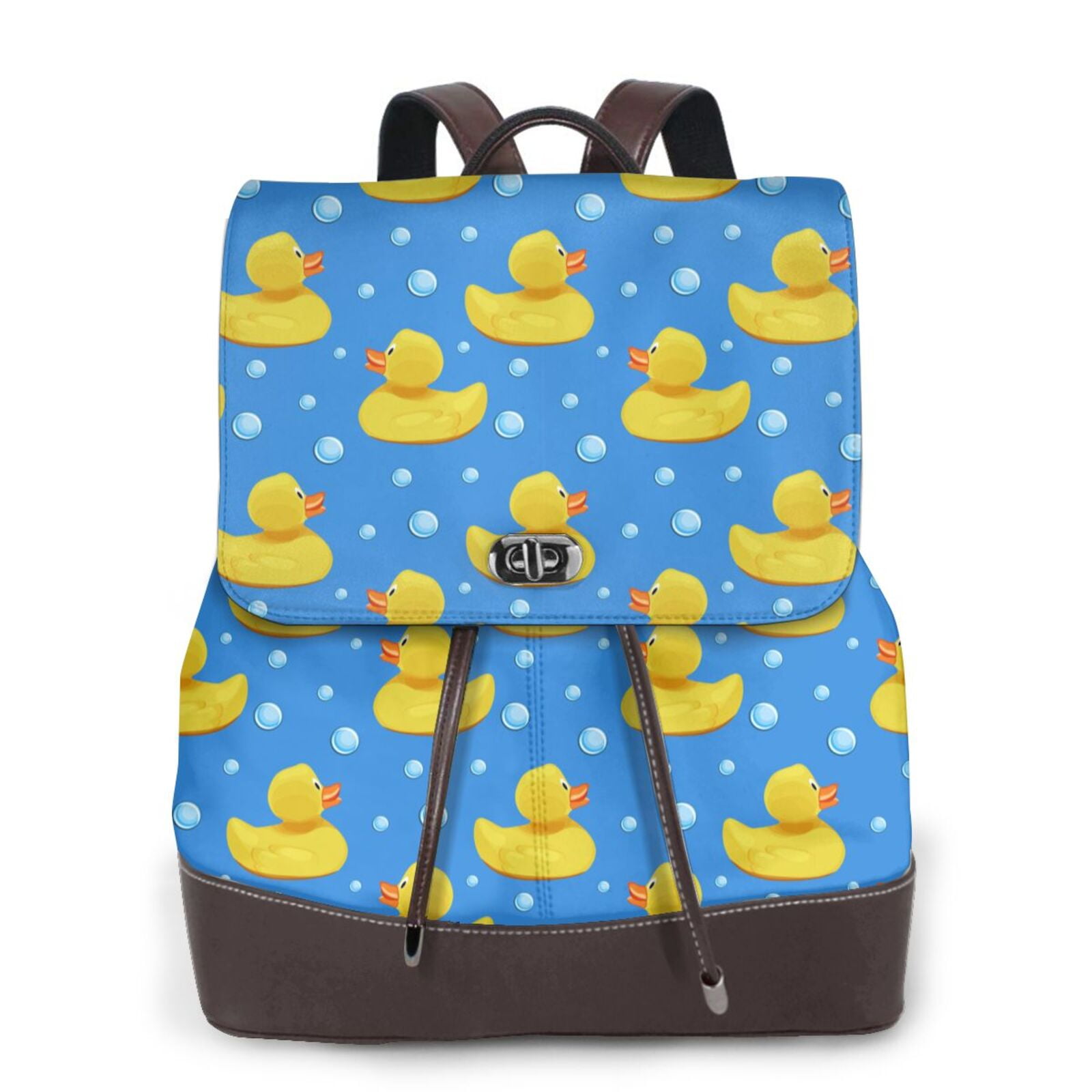Ratiio Cute Yellow Rubber Ducks Pattern Womens Backpack Purse Leather ...