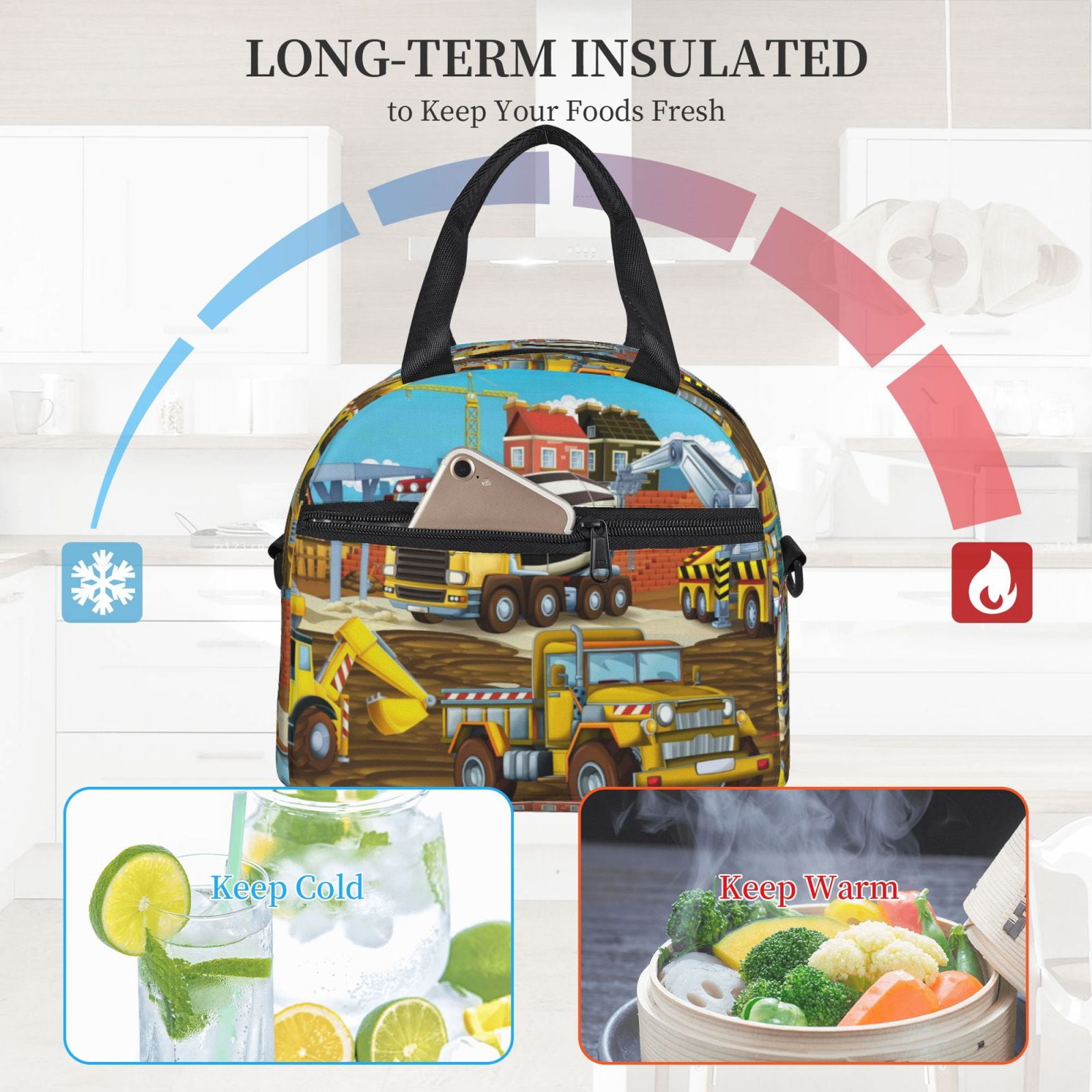Ratiio Different Construction Site Vehicles Pattern Lunch Bag ...