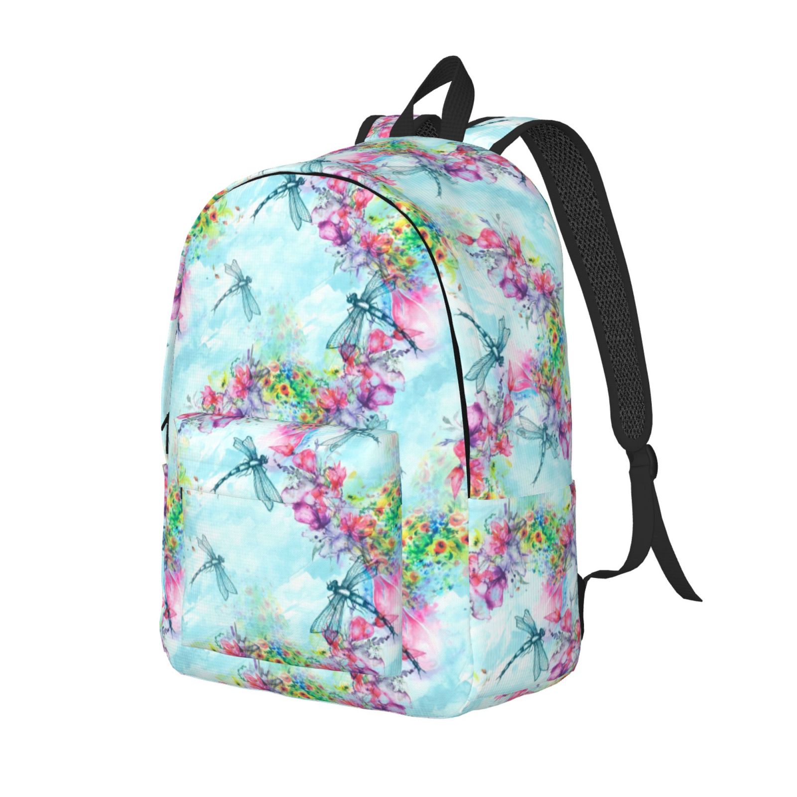 Ratiio Dragonfly Floral Print Canvas Backpack for Women & Men Retro ...