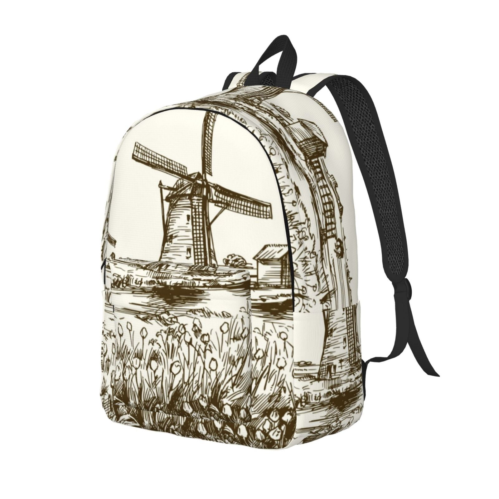Ratiio Dutch Windmill Print Canvas Backpack for Women & Men Retro ...
