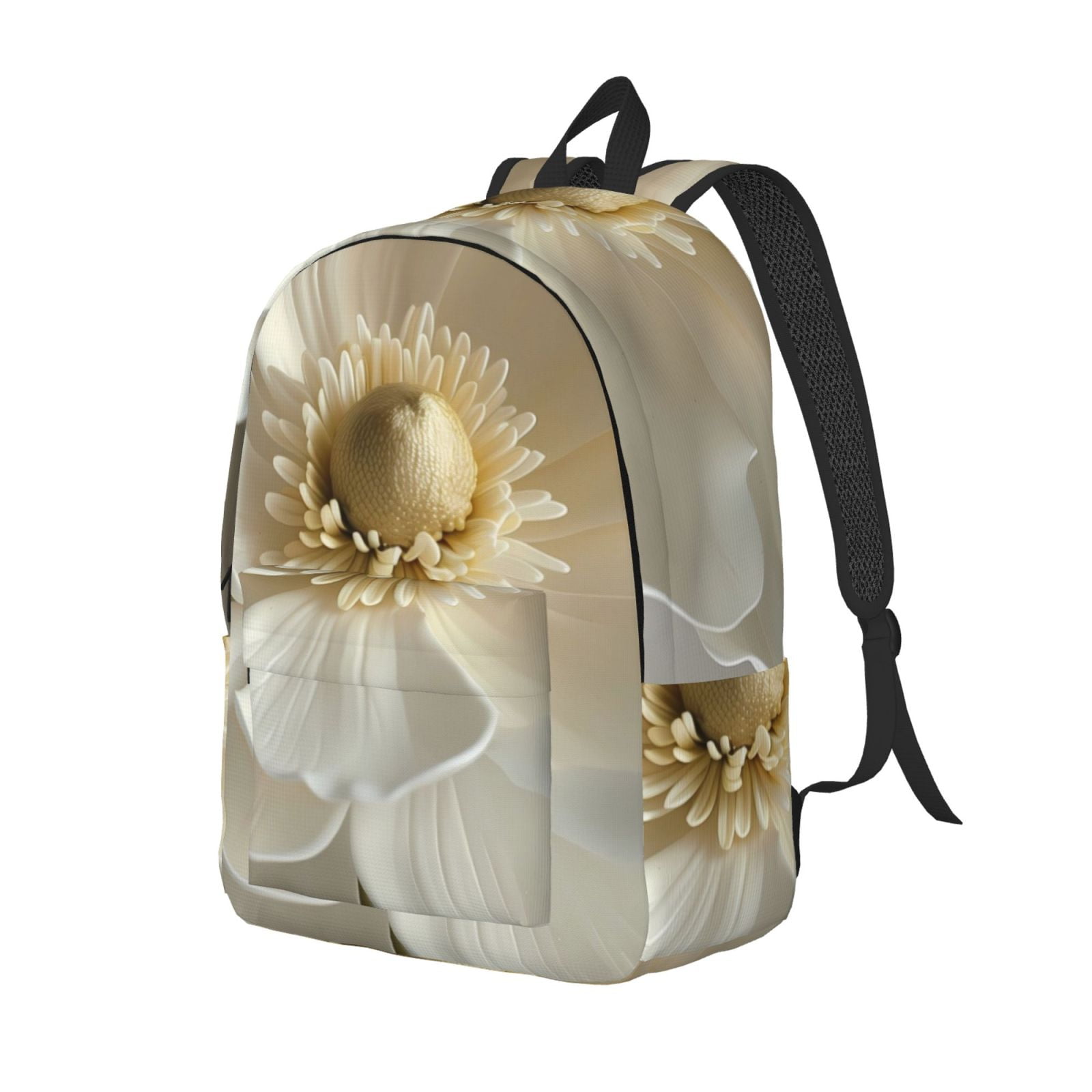 Ratiio Elegant Ivory Flower Print Canvas Backpack for Women & Men Retro ...
