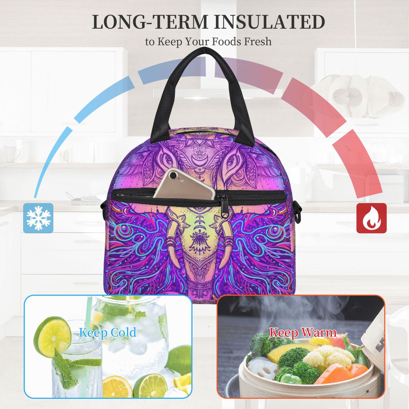 Ratiio Elephant in Tribal Style Pattern Lunch Bag ,Insulated Lunch Box ...
