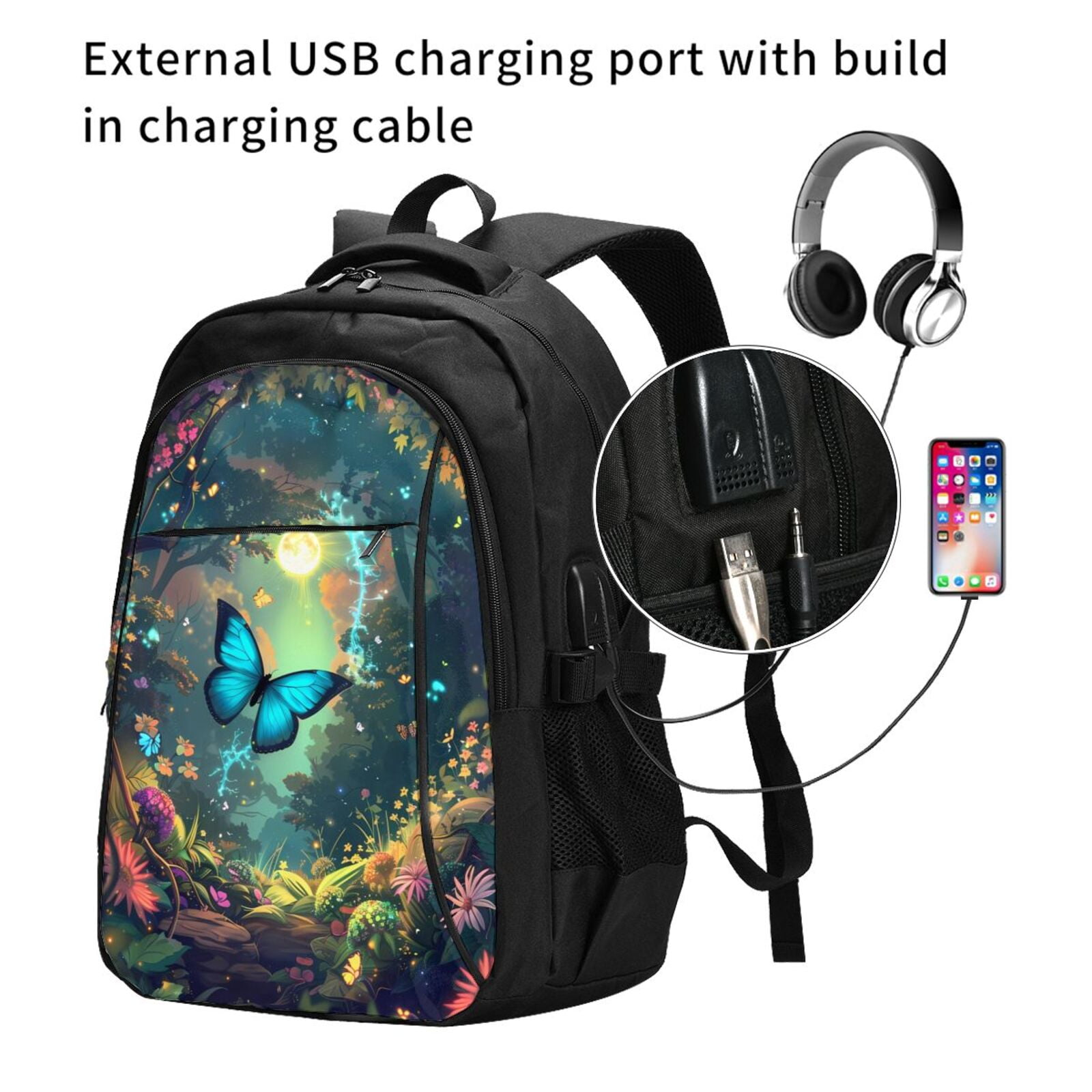 Ratiio Enchanted Forest Butterfly A Print Travel Laptop Backpack,Slim ...