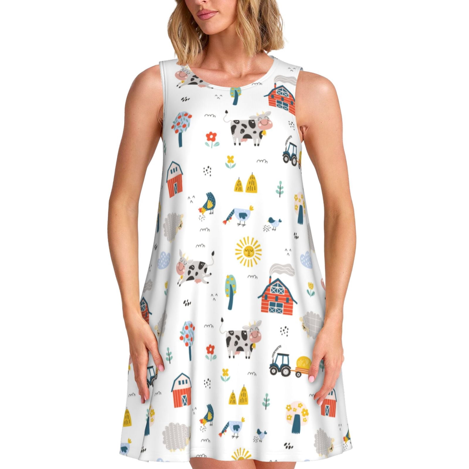 Ratiio Farm Animals Pattern Women's Sleeveless Dress - Casual Summer ...