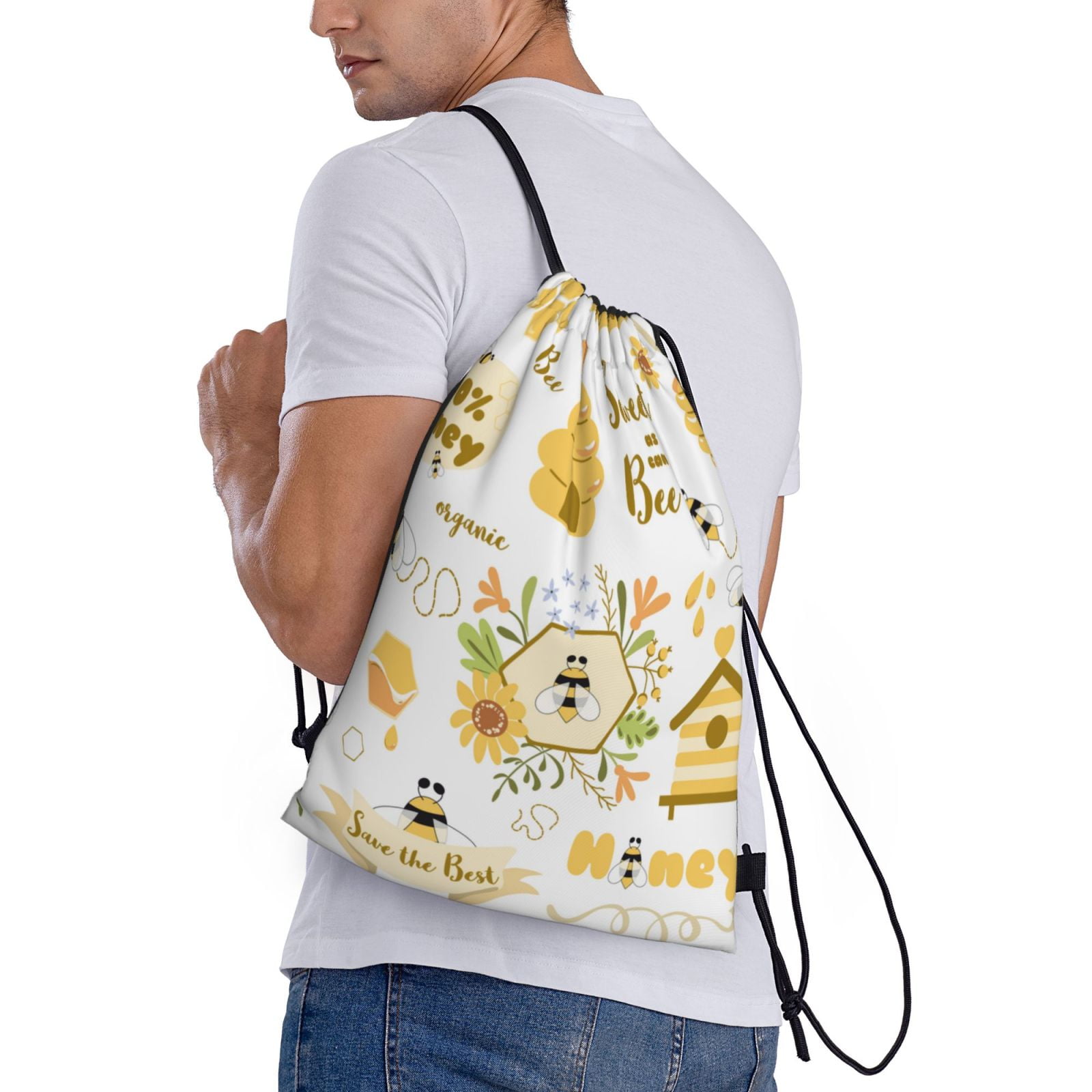 Ratiio Farm Bee Cute Honey Print Drawstring Backpack Bag Sport Gym ...