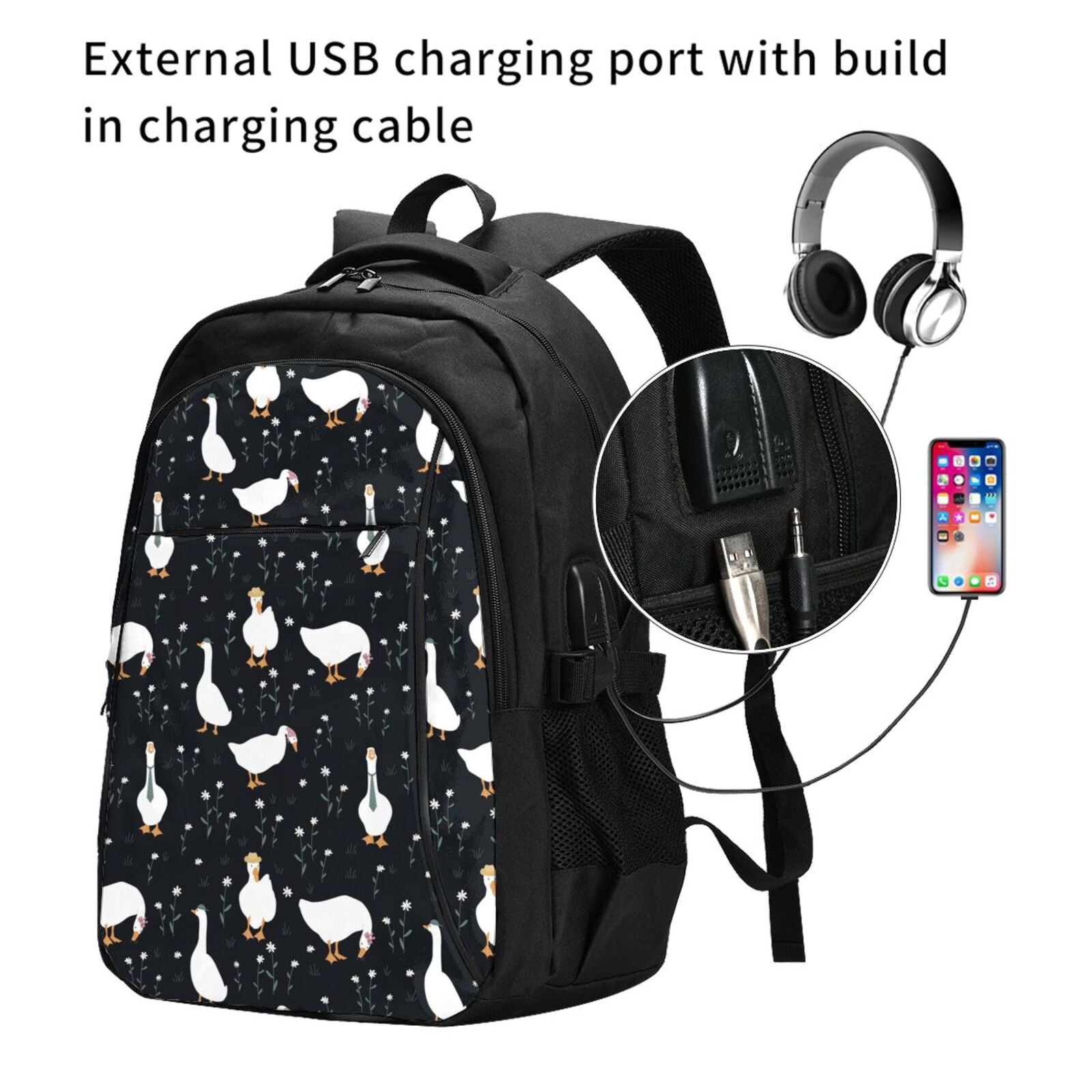 Ratiio Fashionable Goose Print Travel Laptop Backpack,Slim Sturdy ...