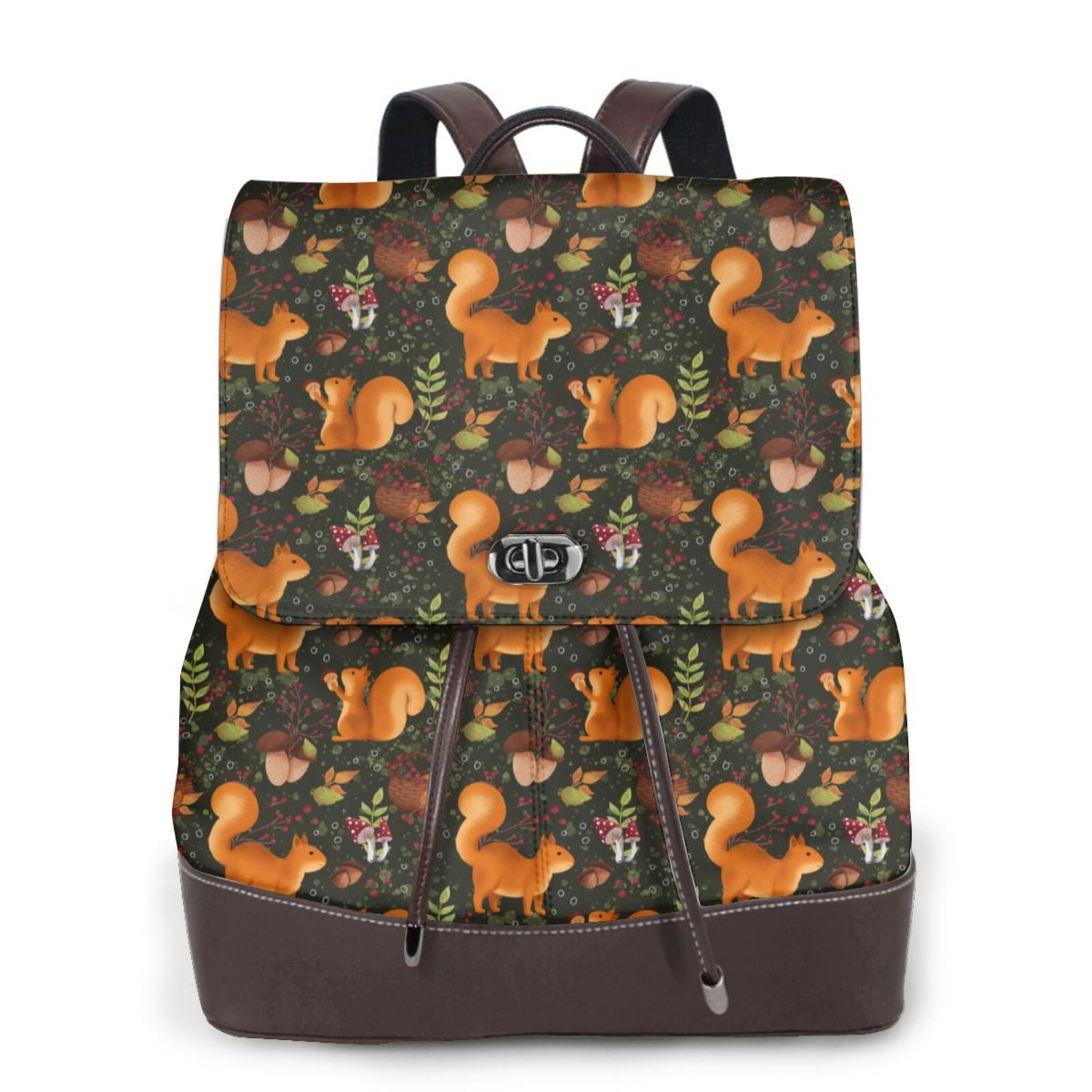 Ratiio Festive Squirrels Dark Forest Pattern Womens Backpack Purse ...