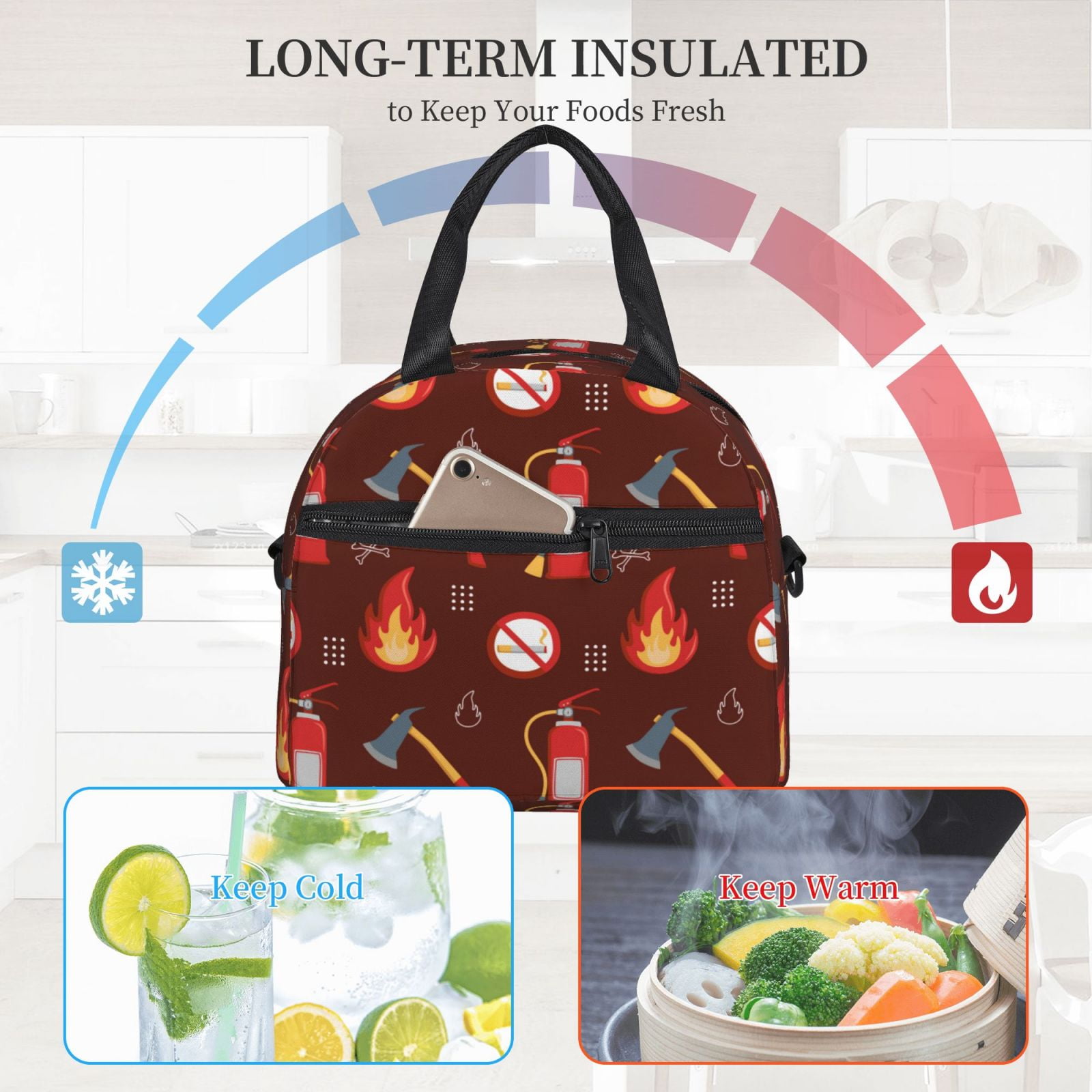 Ratiio Fire Extinguisher Pattern Lunch Bag ,Insulated Lunch Box, Small ...