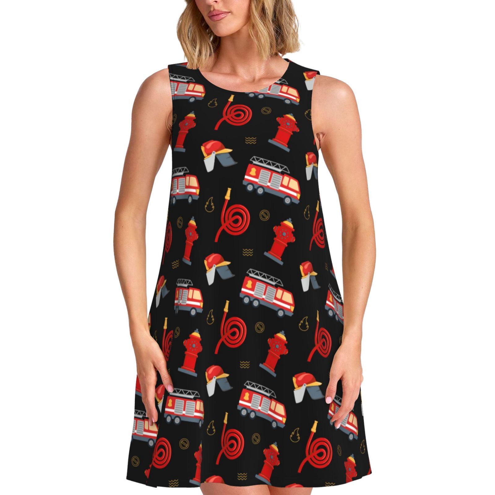 Ratiio Fire Fighting Pattern Women's Sleeveless Dress - Casual Summer ...