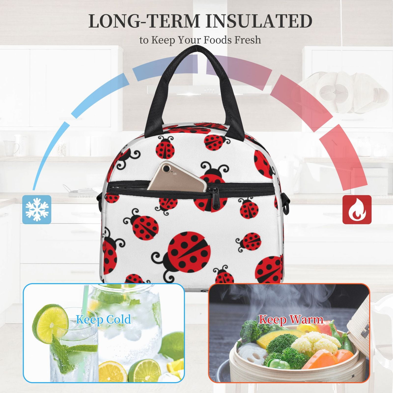 Ratiio Fly Flying Ladybug Pattern Lunch Bag ,Insulated Lunch Box, Small ...