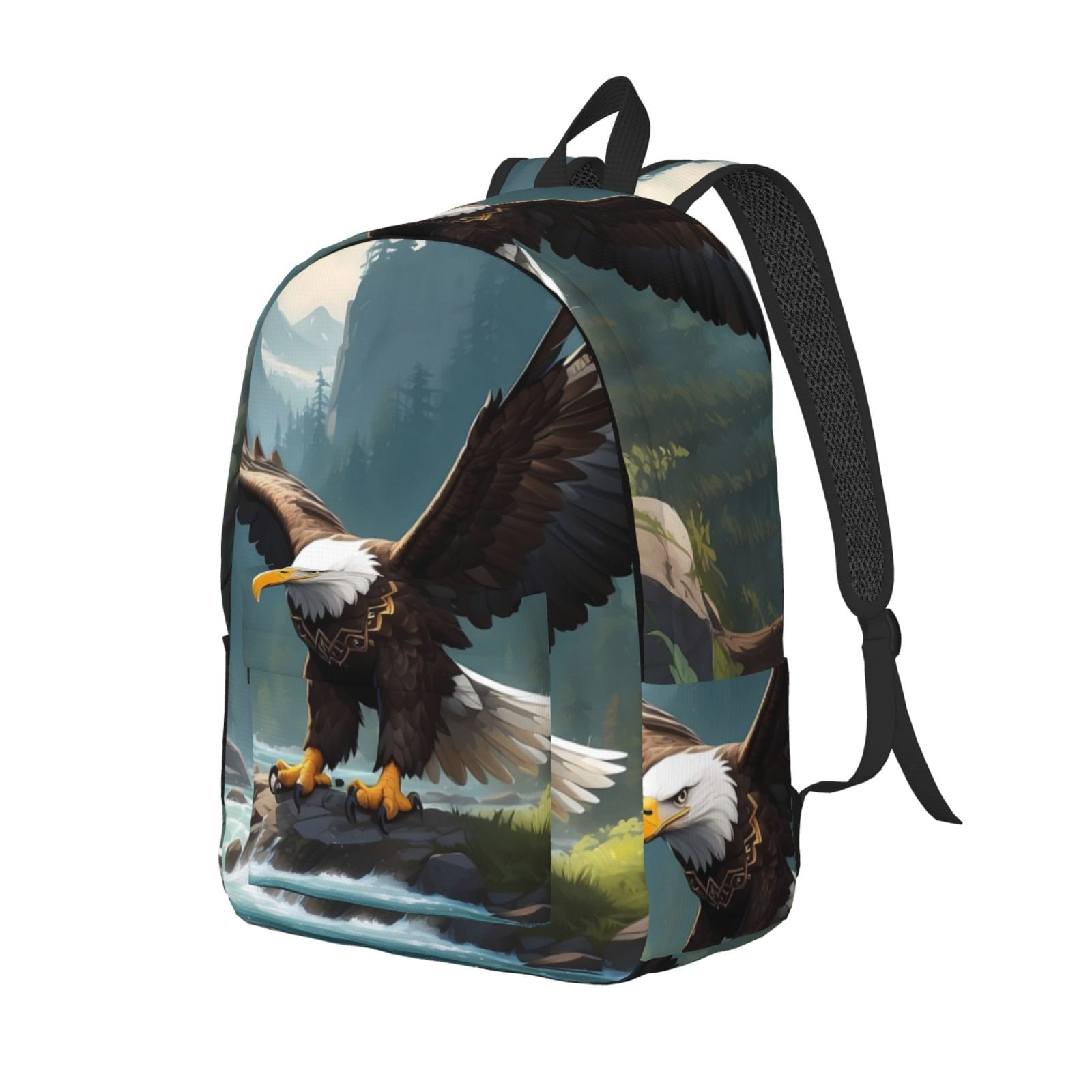 Ratiio Forest River Bald Eagle Print Canvas Backpack for Women & Men ...