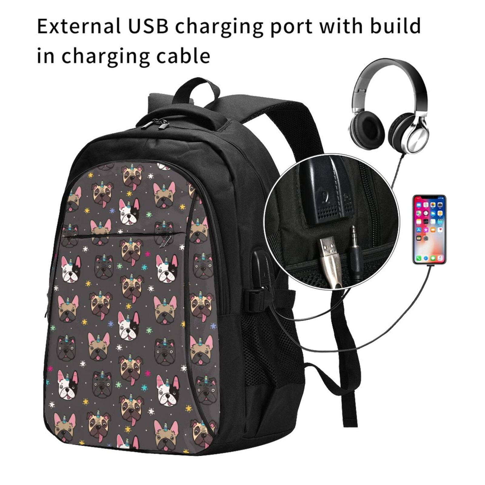Ratiio French Bulldogs Print Travel Laptop Backpack,Slim Sturdy Laptops ...