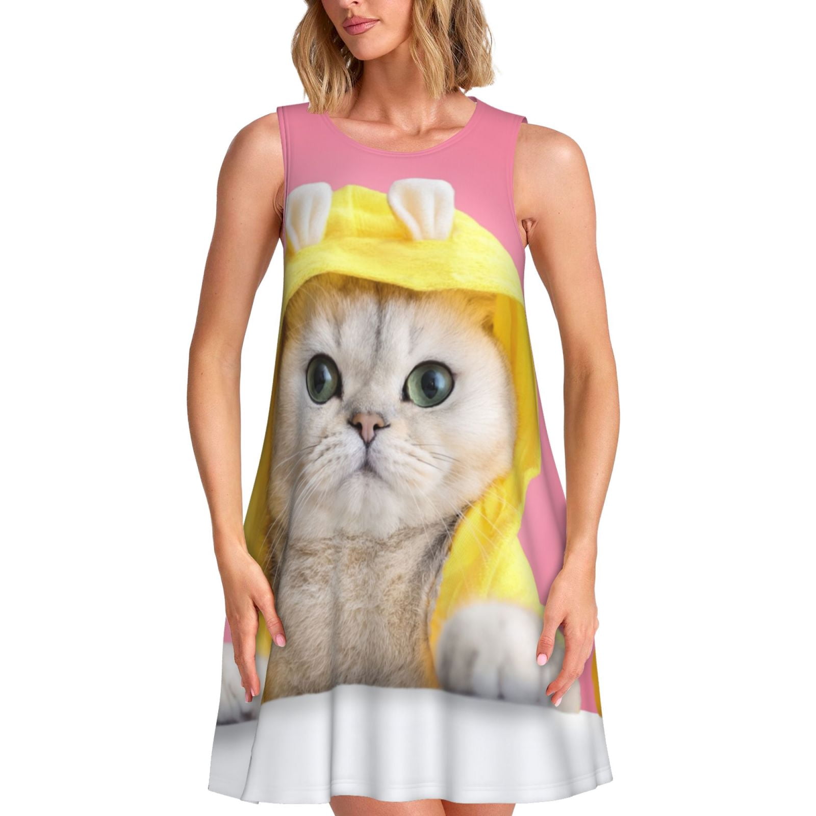 Ratiio A Funny Cat Pattern Women's Sleeveless Dress - Casual Summer ...
