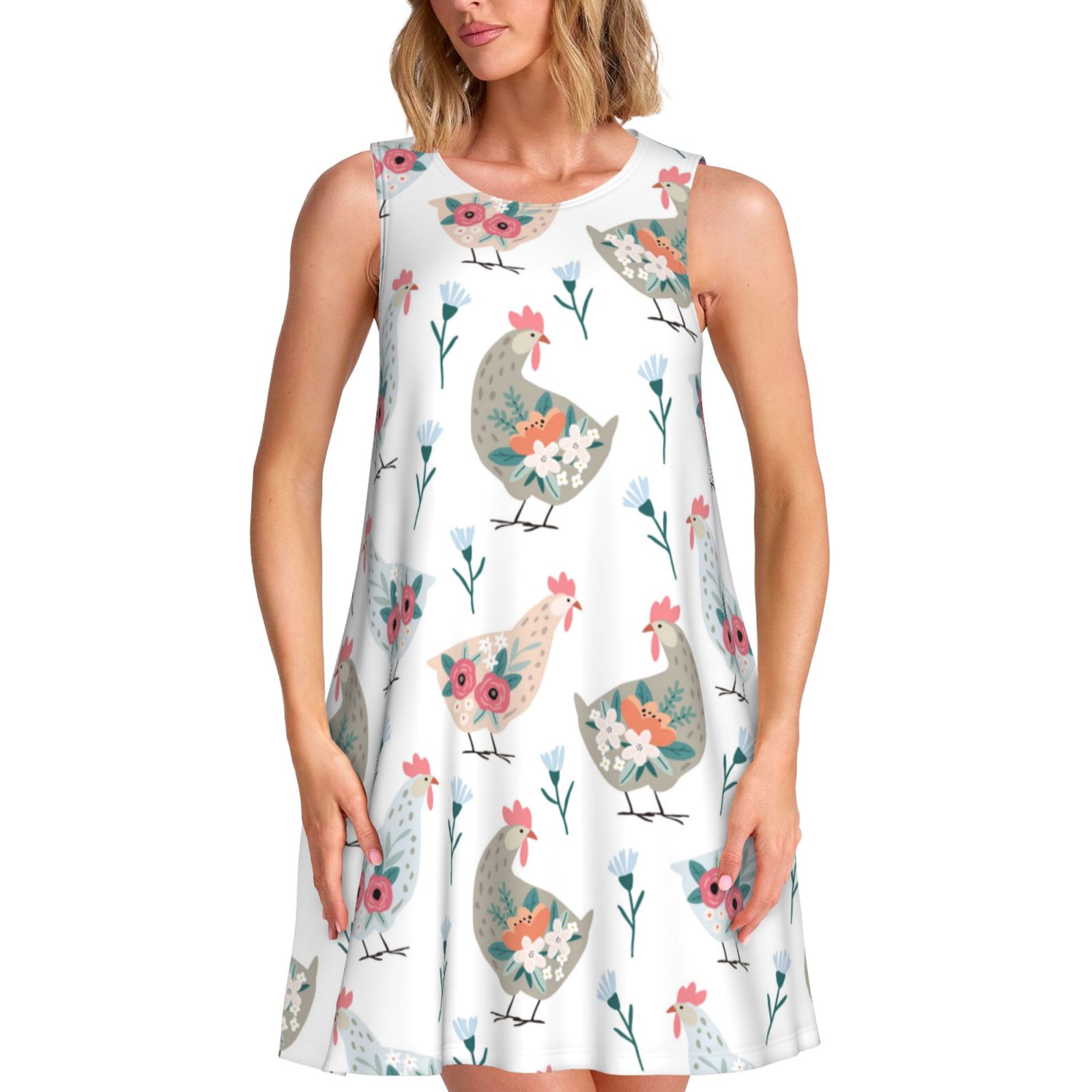 Ratiio Funny Chicken Pattern Women's Sleeveless Dress - Casual Summer ...