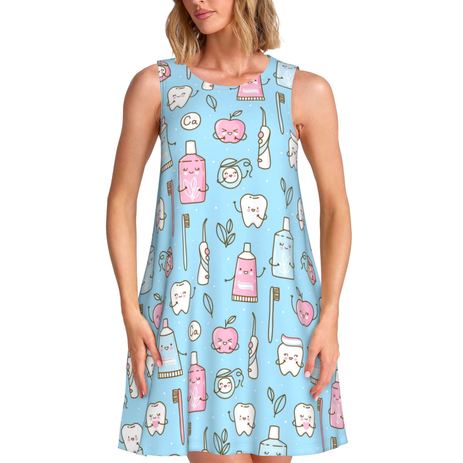 Ratiio Funny Cute Teeth Pattern Women's Sleeveless Dress - Casual ...