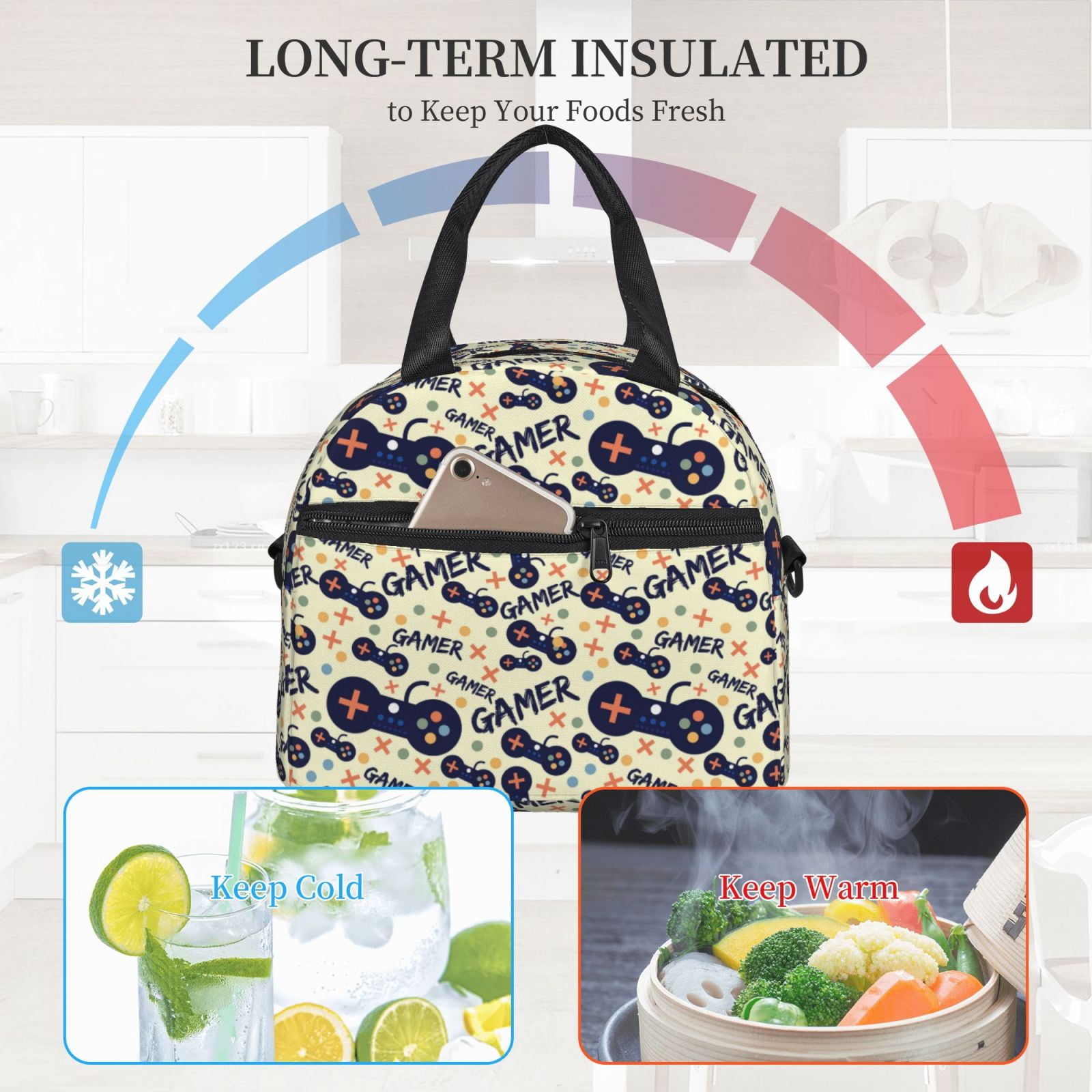 Ratiio Game Controller Pattern Lunch Bag ,Insulated Lunch Box, Small ...