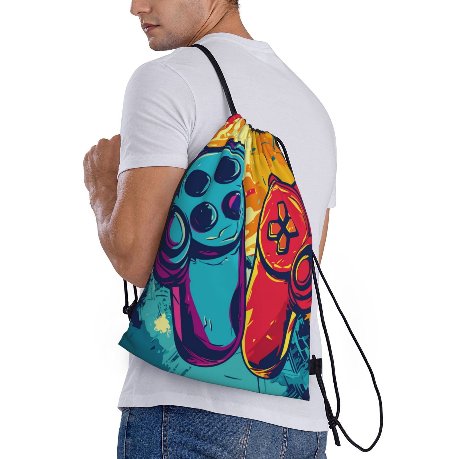 Ratiio Gaming Print Drawstring Backpack Bag Sport Gym Sackpack Heavy ...