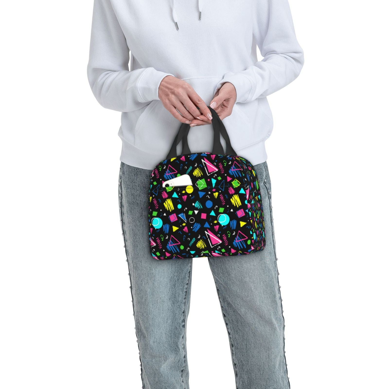 Ratiio Geometric 1980s Styled Print Lunch Bag Lunch Box Insulated Lunch ...