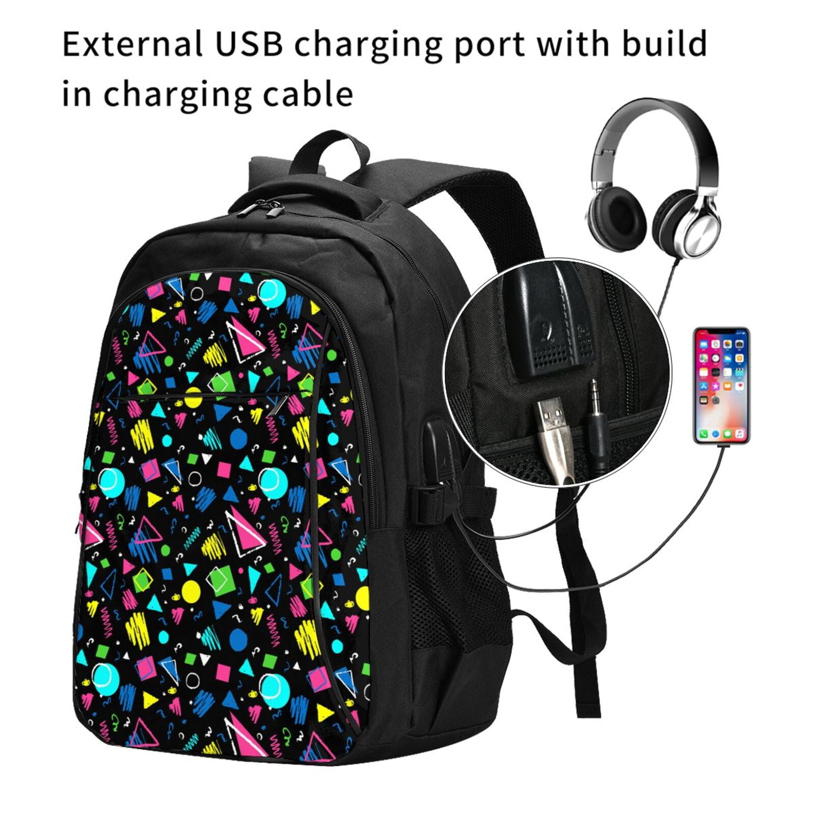 Ratiio Geometric 1980s Styled Print Travel Laptop Backpack,Slim Sturdy ...