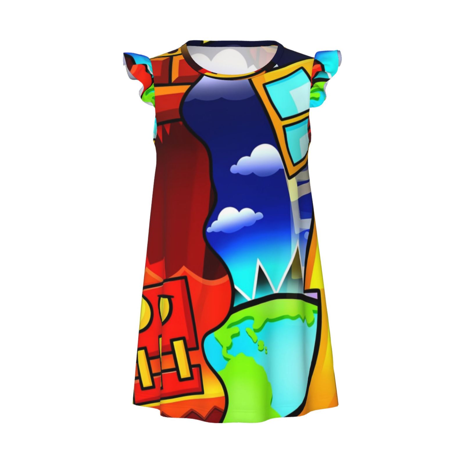 Ratiio Geometry Dash Print Girls Nightgowns, Princess Pajama Dresses ...