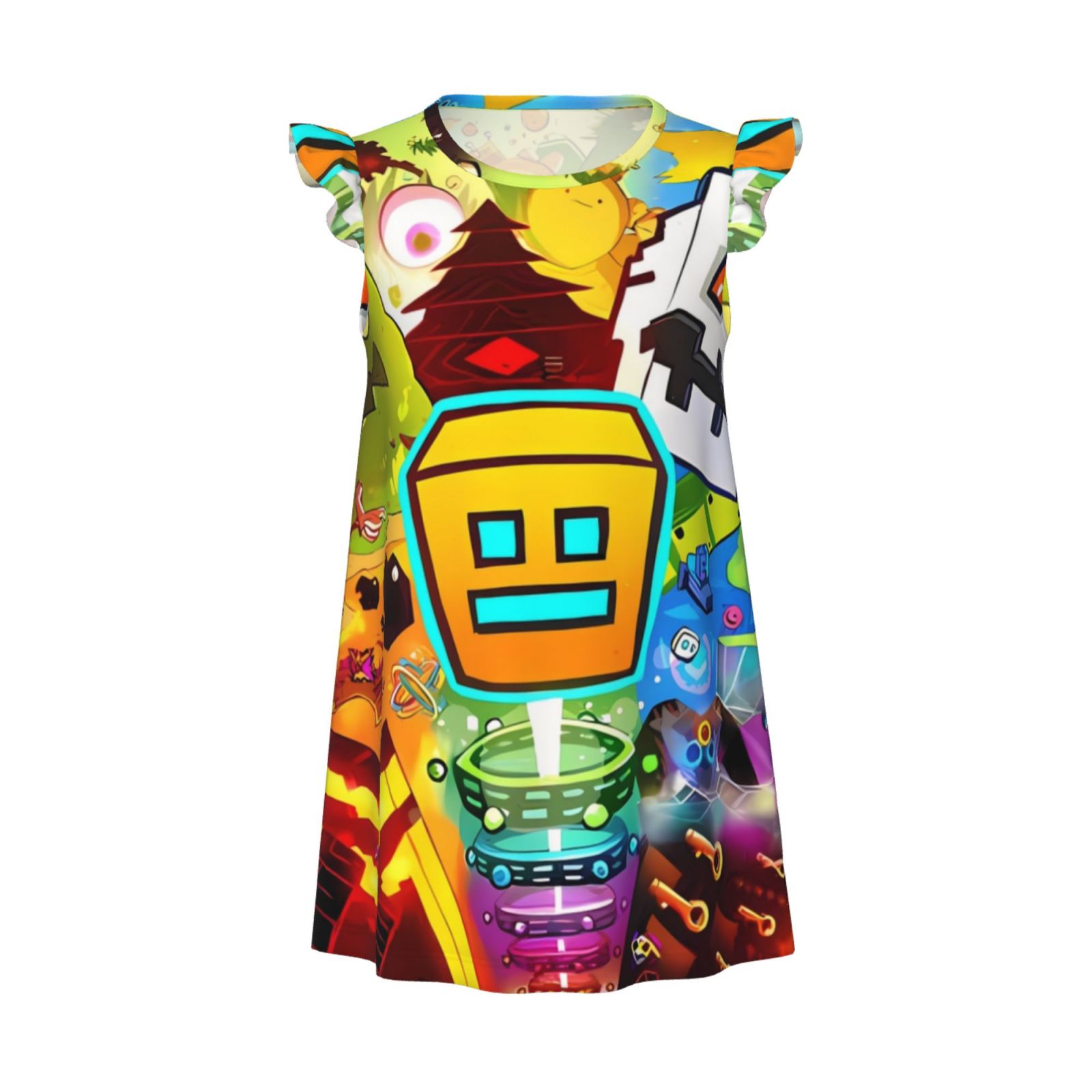 Ratiio Geometry Dash Print Girls Nightgowns, Princess Pajama Dresses ...