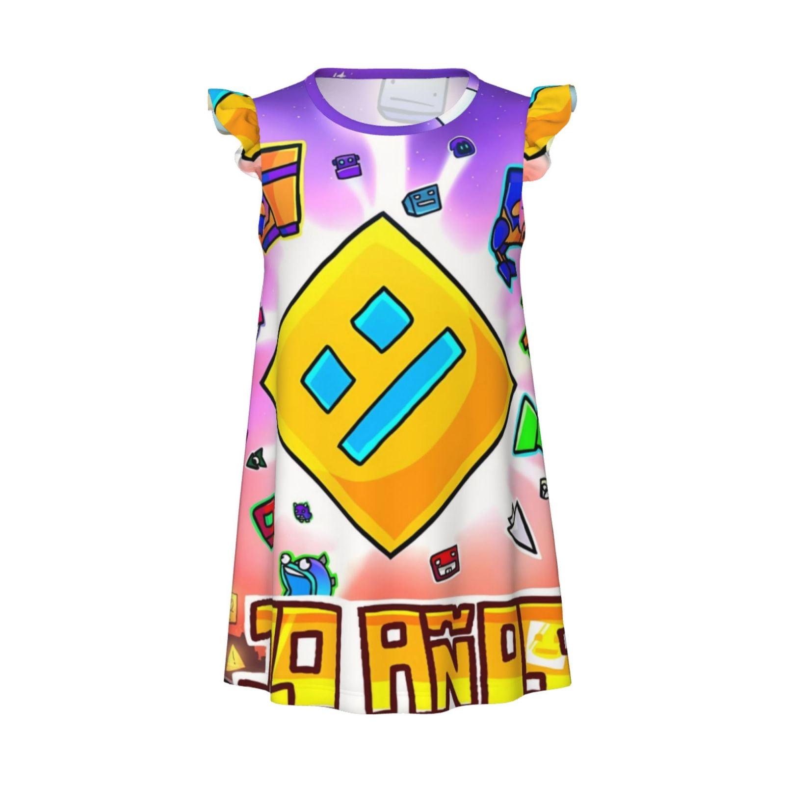 Ratiio Geometry Dash Print Girls Nightgowns, Princess Pajama Dresses ...