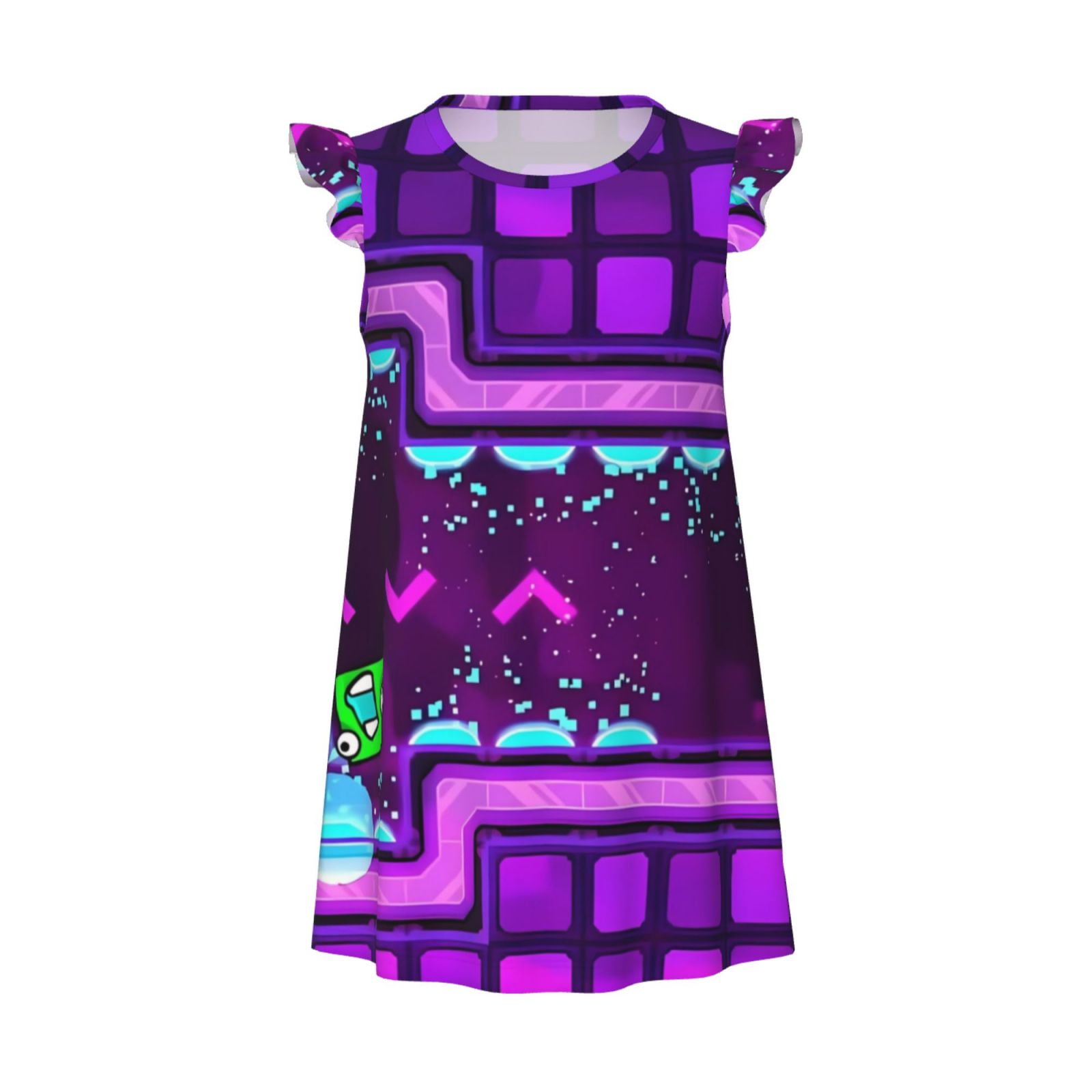Ratiio Geometry Dash Print Girls Nightgowns, Princess Pajama Dresses ...