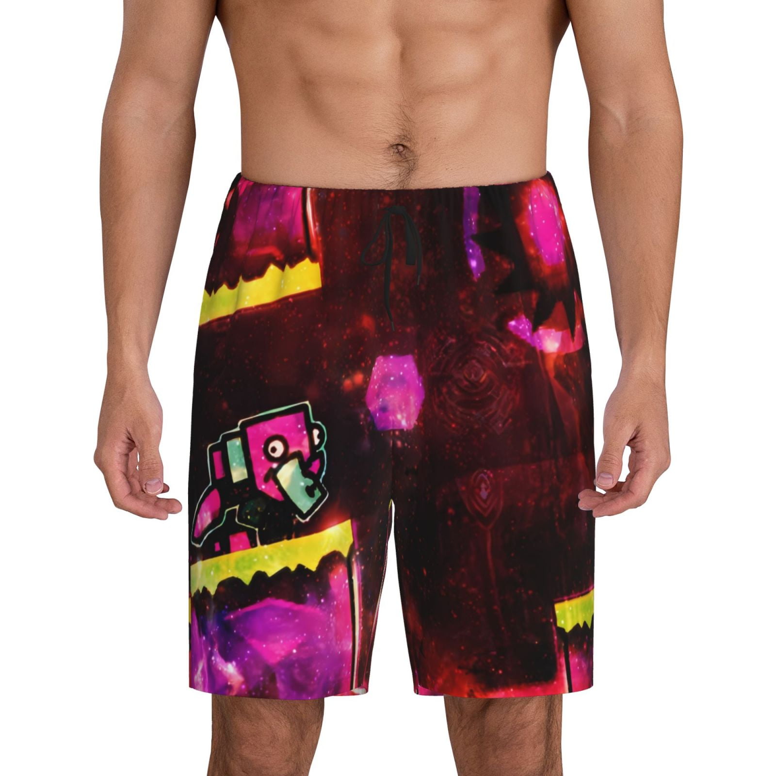 Ratiio Geometry Dash Print Pajama Shorts Elastic Waistband Sleep Lounge ...